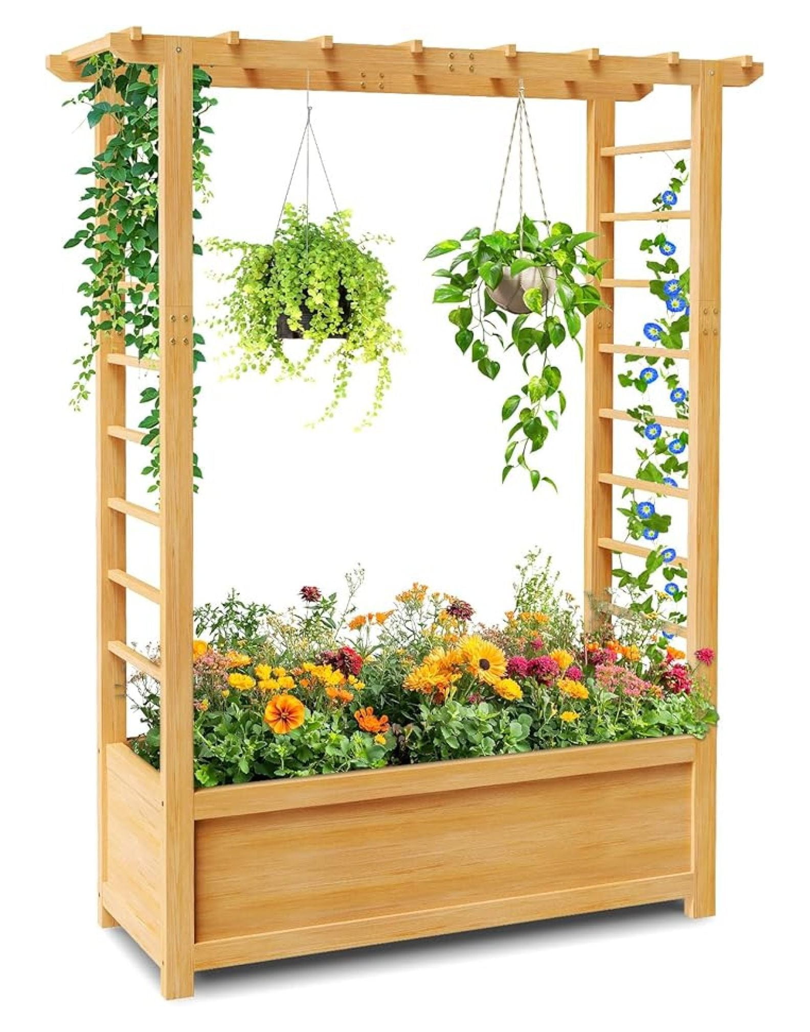 Raised Garden Bed with Trellis, Wooden Vertical Planter Box for ...
