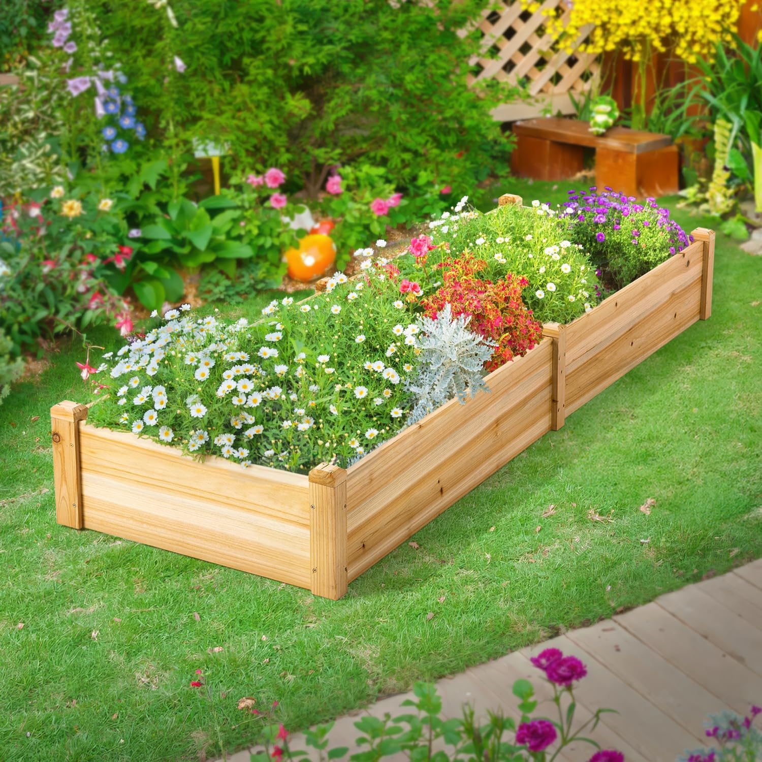 Raised Garden Bed, Upgraded Durable Garden Box with, 96 Inches Wood ...