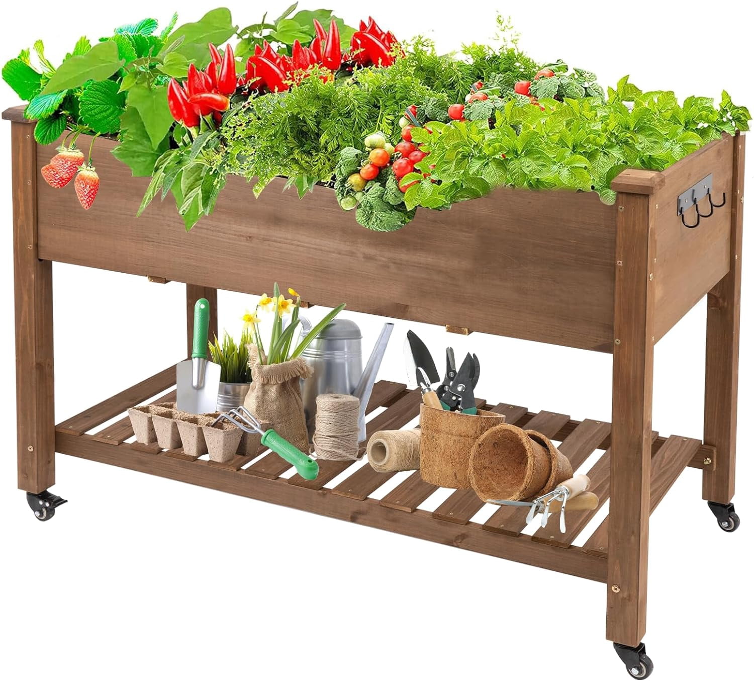 Raised Garden Bed with Wheel 48x24x30in, Elevated Wood Planter Box Can ...