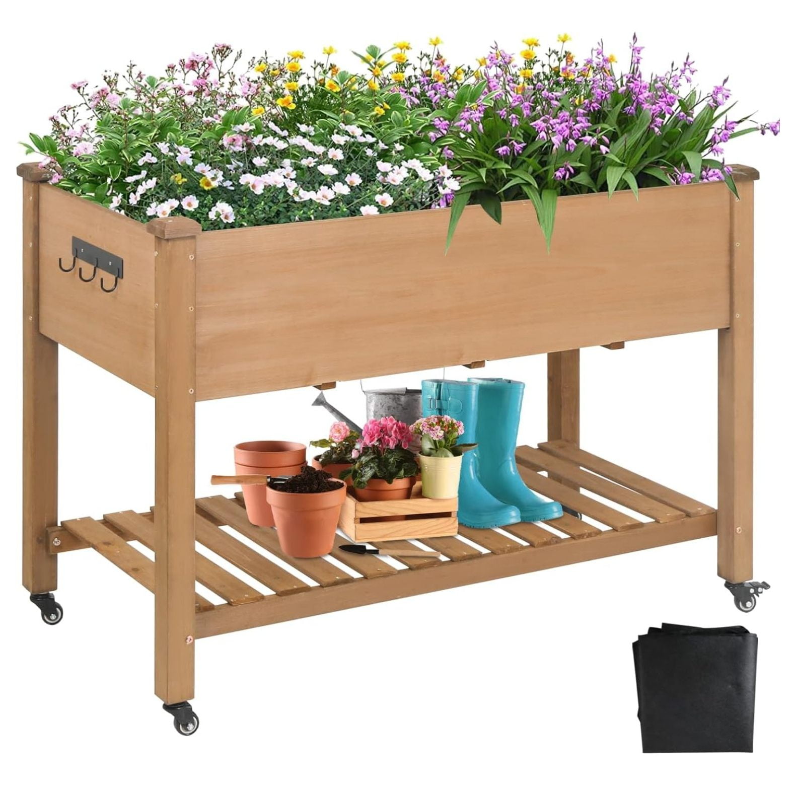 Raised Garden Bed with Wheel 48x24x30in, Elevated Wood Planter Box Can ...