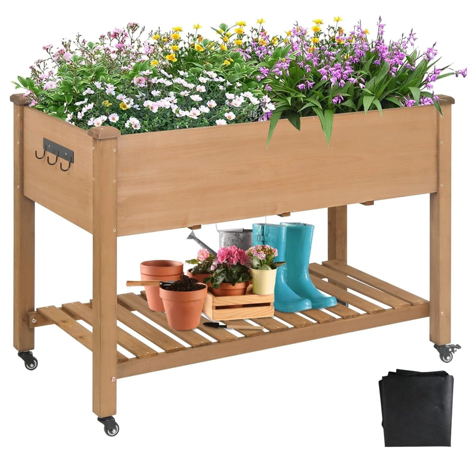 Raised Garden Bed with Wheel 48x24x30in, Elevated Wood Planter Box Can ...
