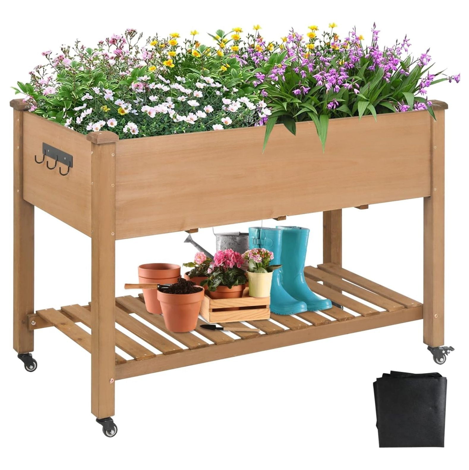 Raised Garden Bed with Wheel 48x24x30in, Elevated Wood Planter Box Can ...