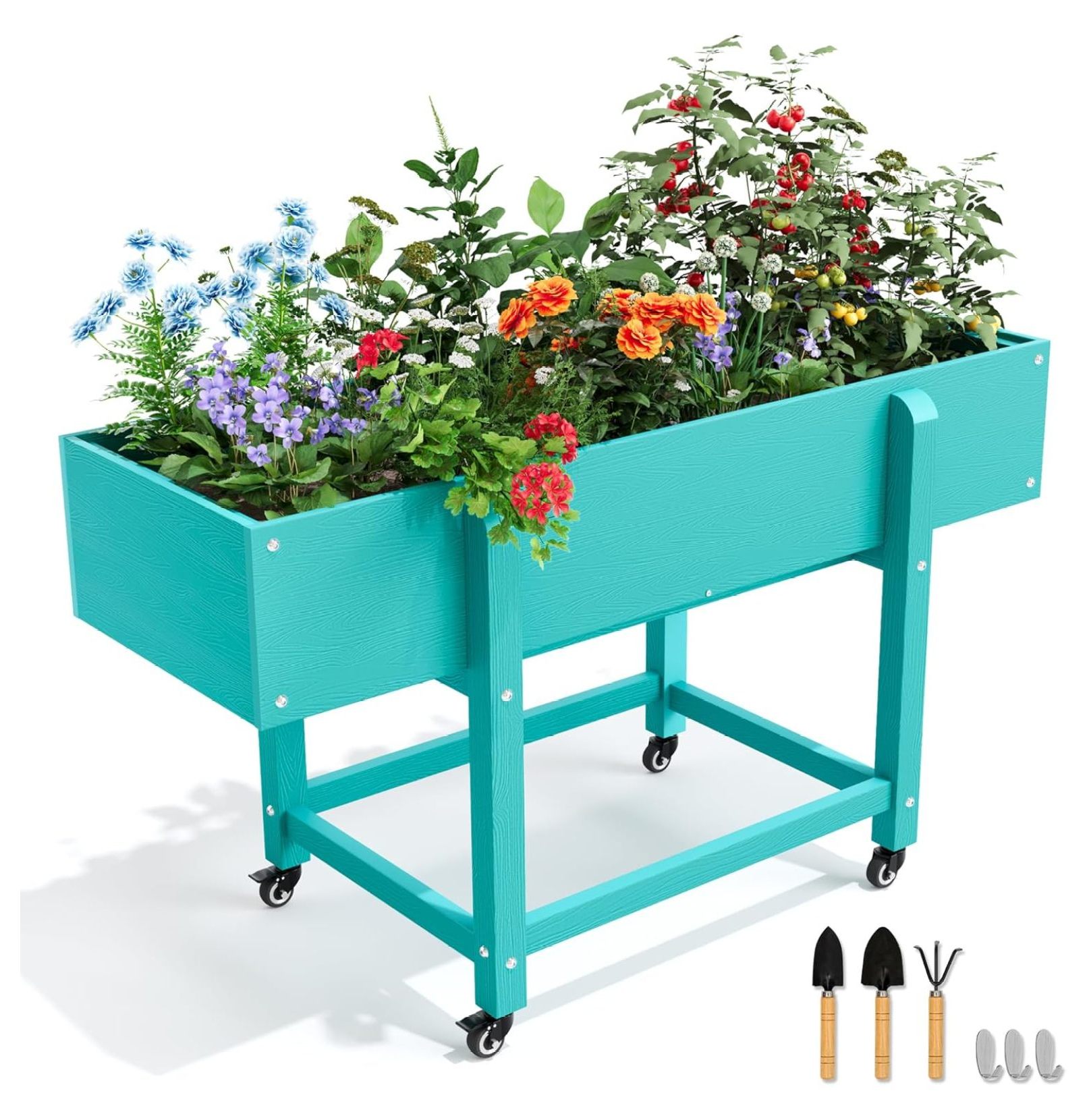 Raised Garden Bed with Wheels, * 16.7 * 28 in, Elevated Planter Box ...