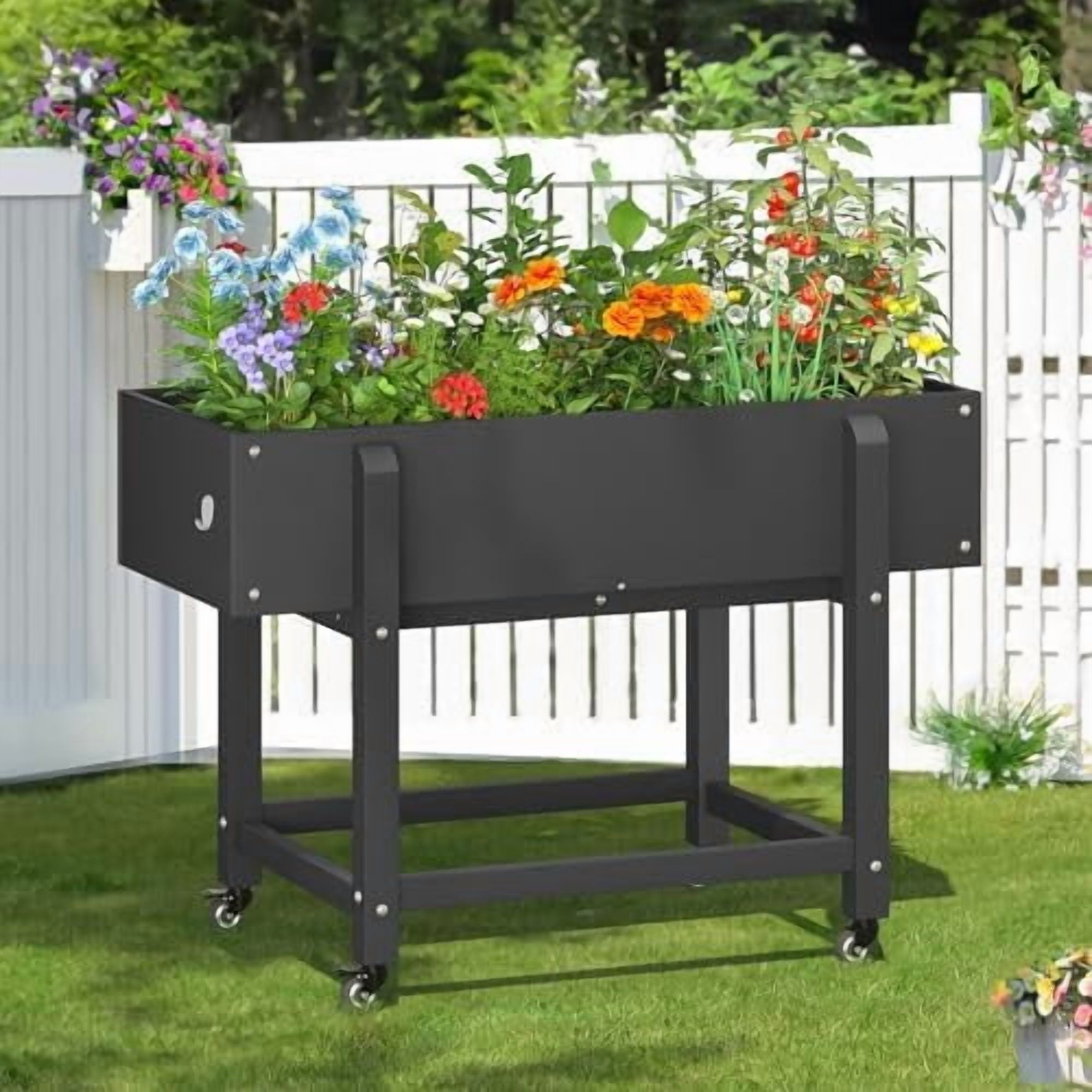 Raised Garden Bed with Wheels, 39.4 * 16.7 * 28 in, Poly Elevated ...