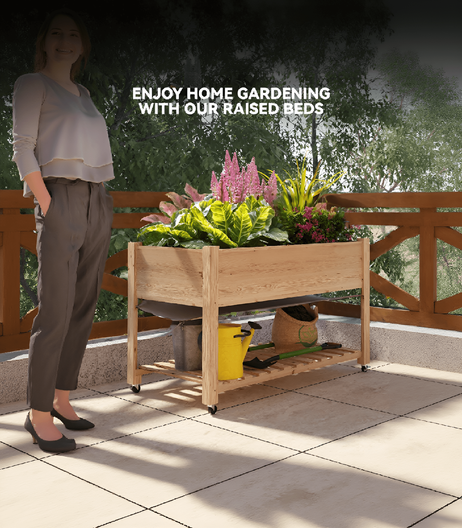 Raised Garden Bed On Wheels, 48" L x 24" W x 30" H Elevated Wooden ...