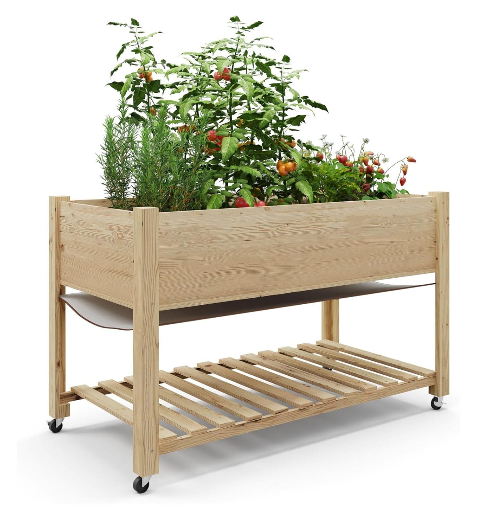 Raised Garden Bed on Wheels, Elevated Raised Wood Planter Box with Legs ...