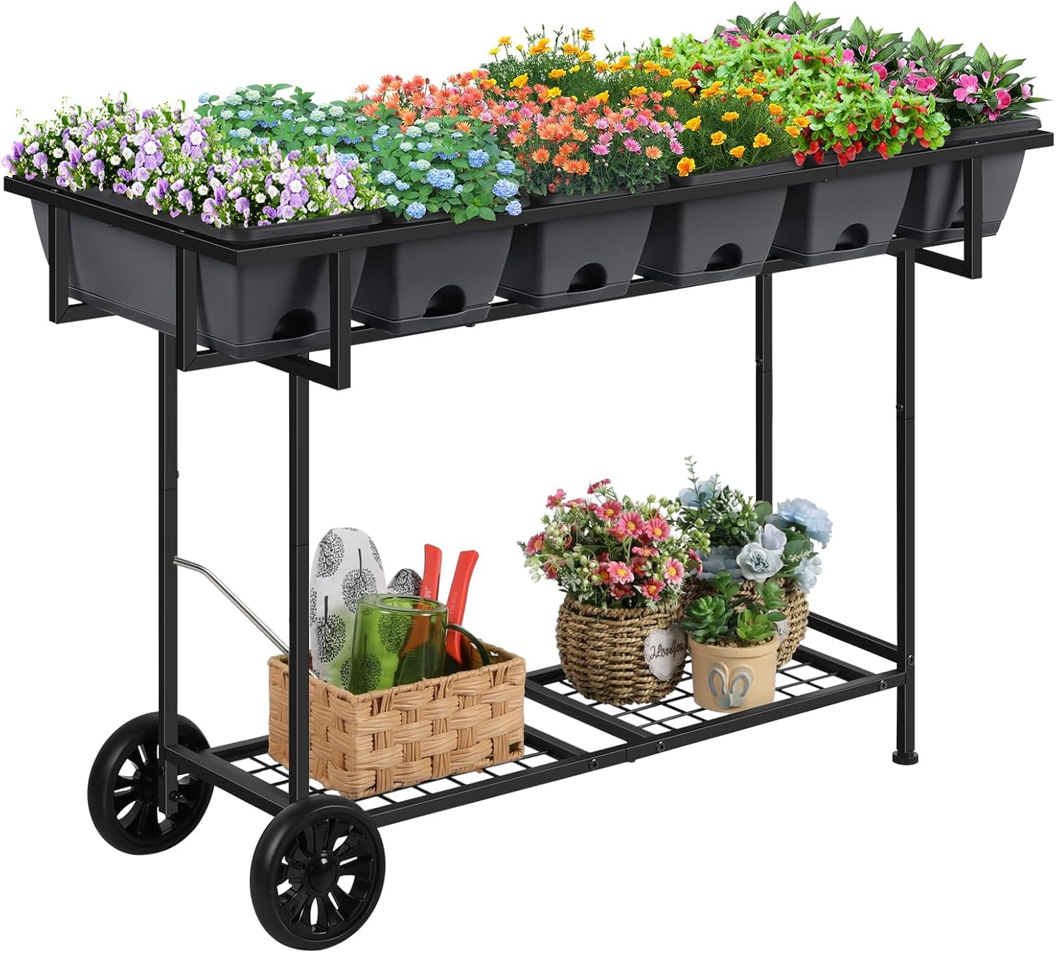 Raised Garden Bed with Wheels Outdoor Elevated Planter Box Stand 6 ...