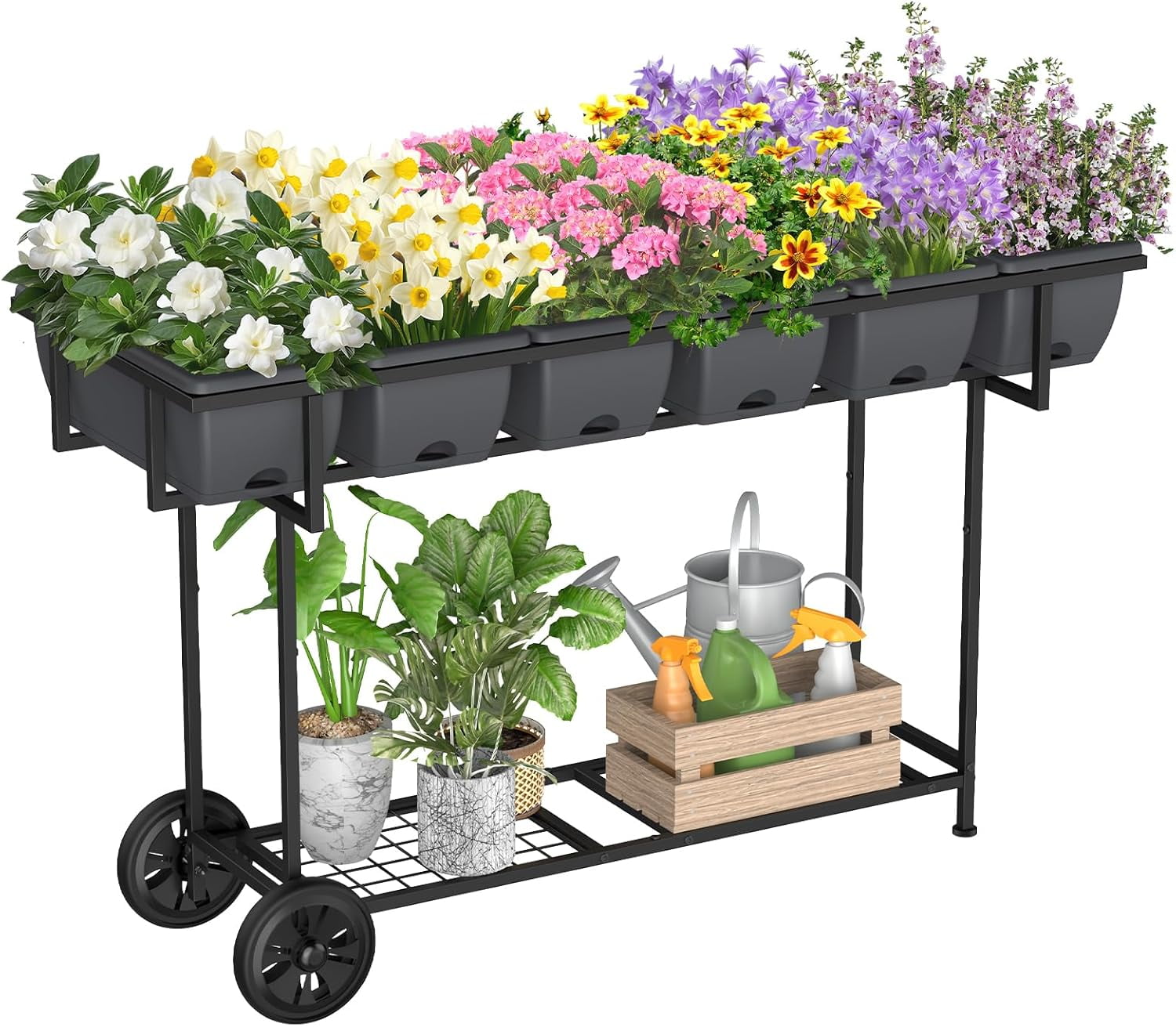 Raised Garden Bed with Wheels Outdoor Elevated Planter Box Stand 6 ...