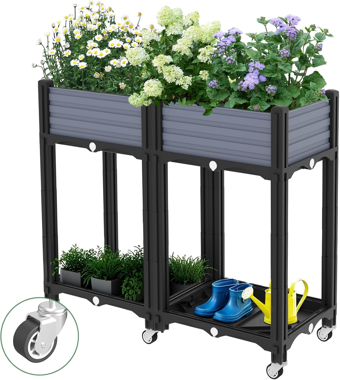 Raised Garden Bed with Wheels – Outdoor Planter Box with Drainage ...