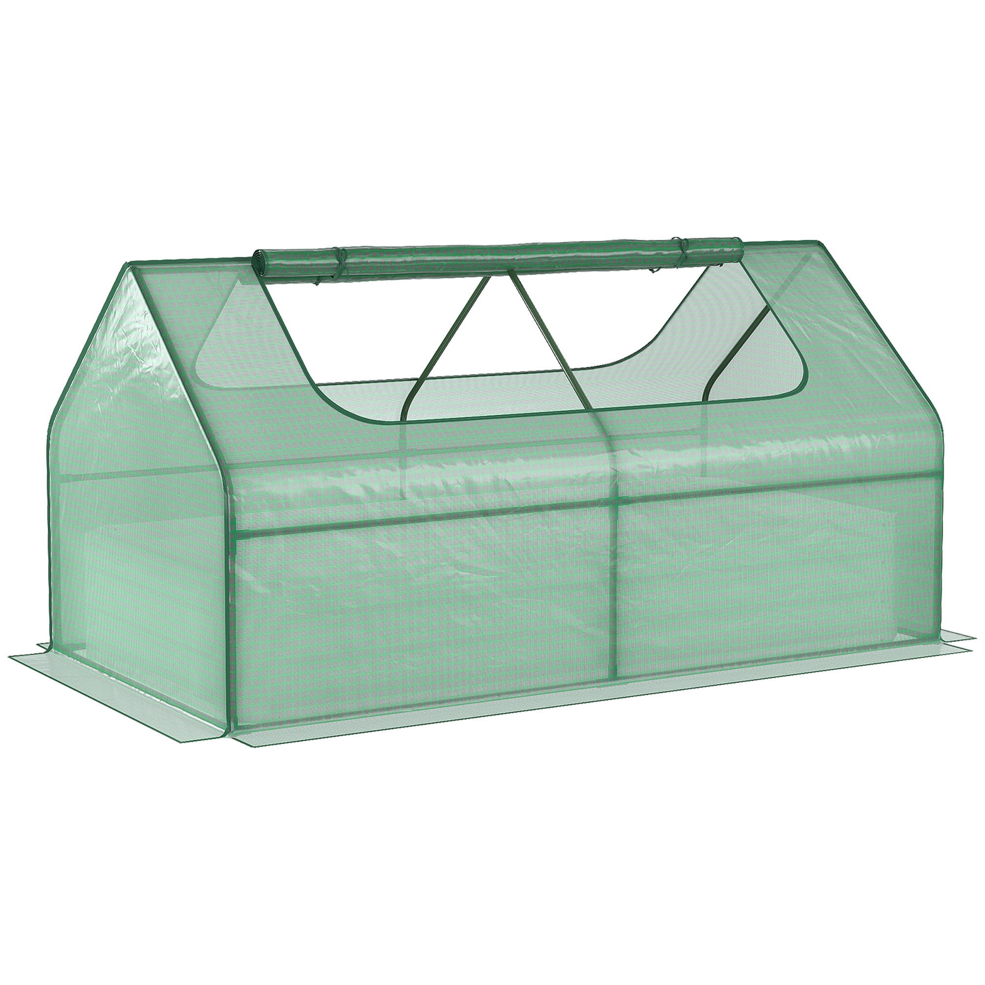 Raised Garden Bed With Greenhouse Cover, 2 Roll-Up Windows Outdoor ...