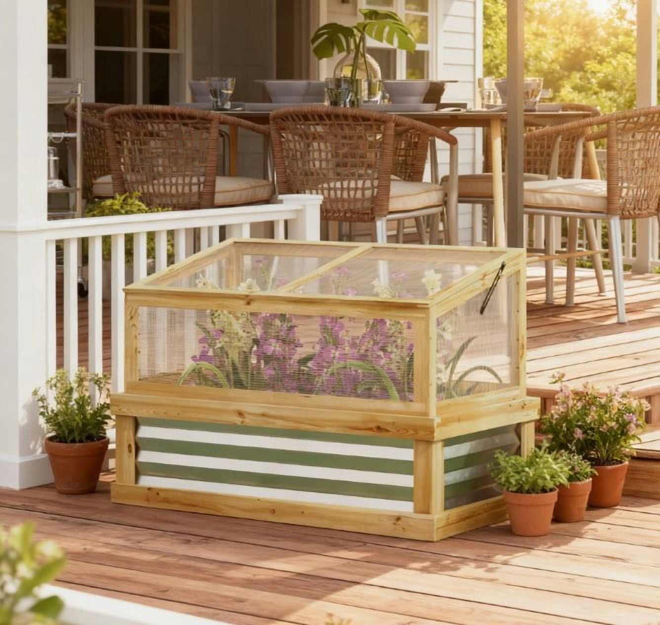Raised Garden Bed, Wooden Cold Frame Planter with Lean-to Greenhouse ...