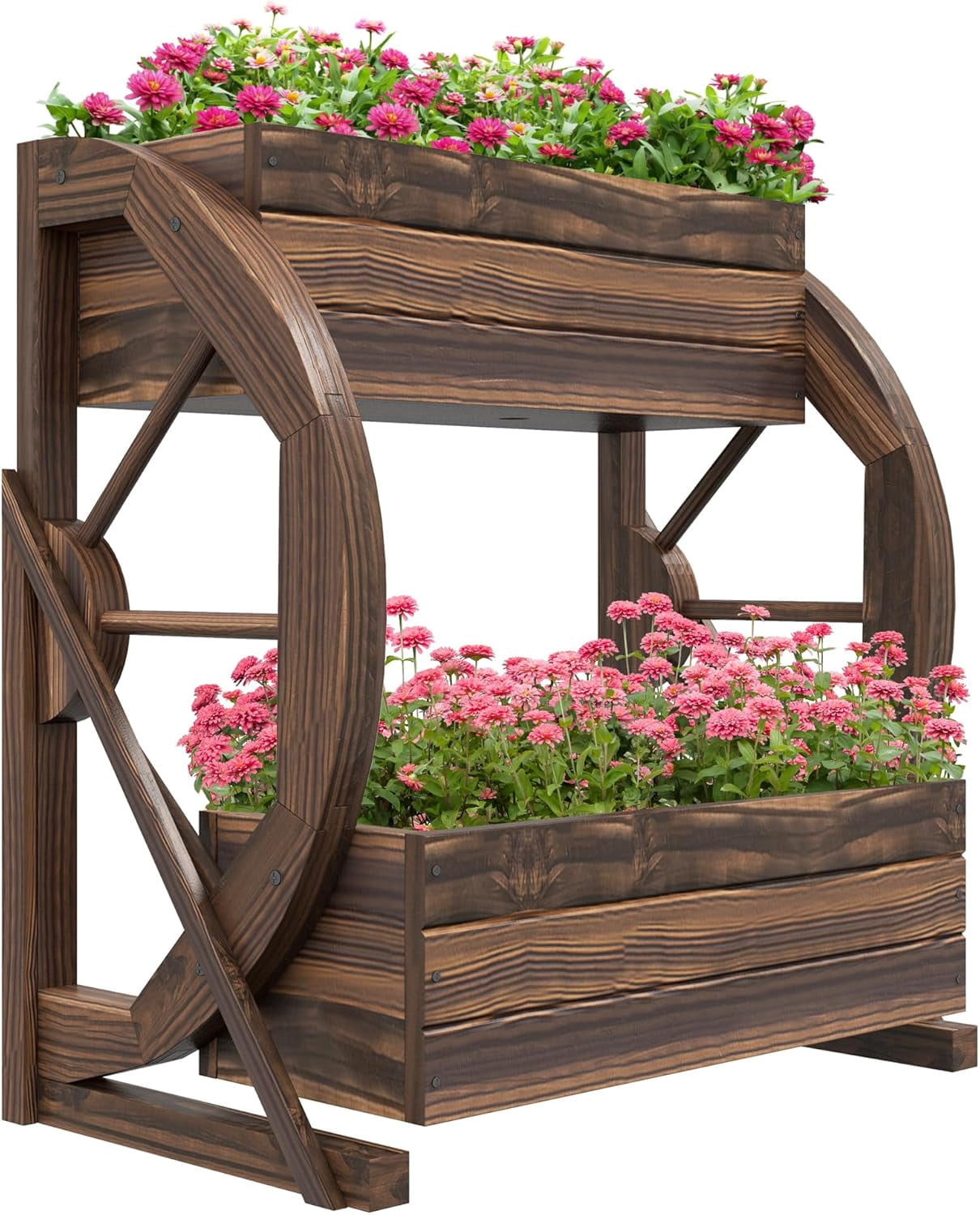 Raised Garden Bed, Wooden Wagon Planter Boxes with Drainage Holes, for ...