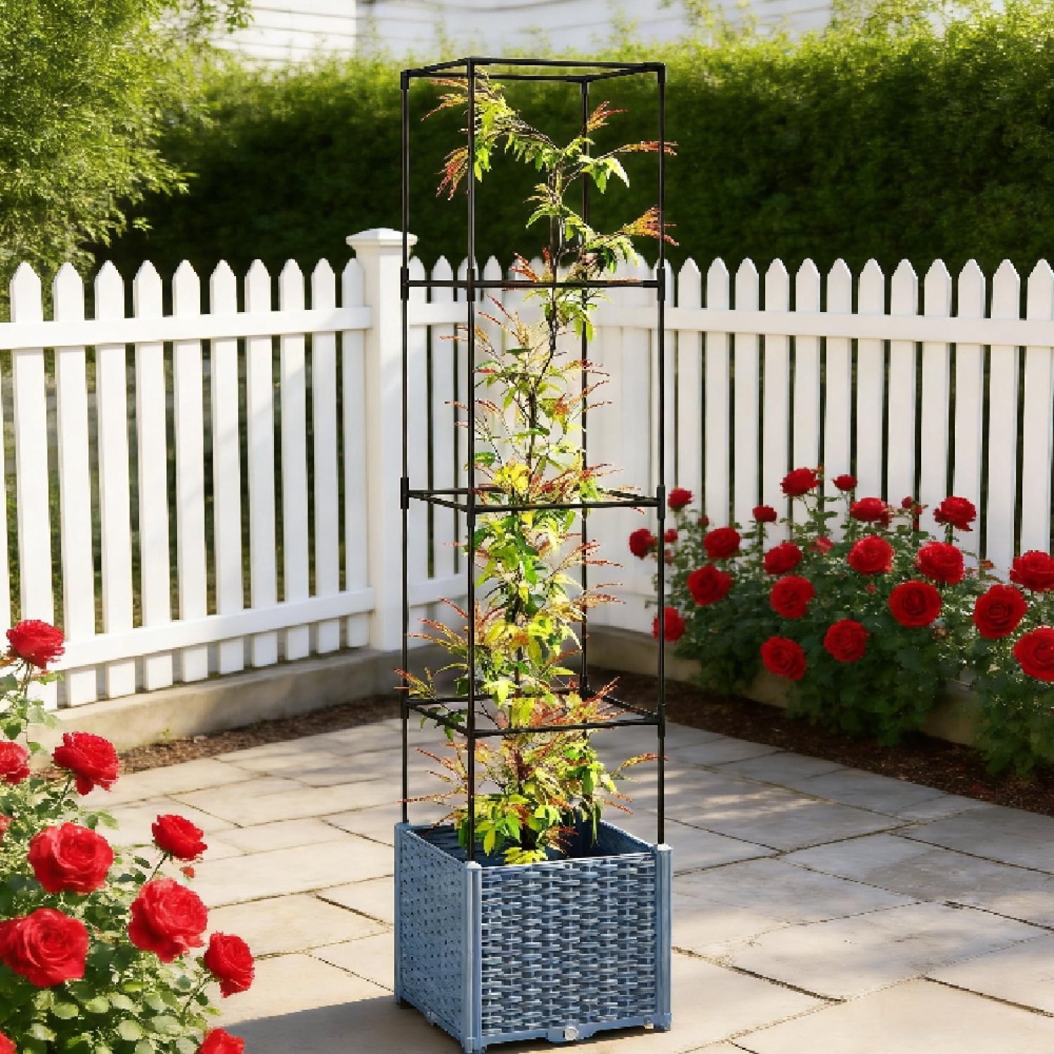 Raised Garden Bed with Adjustable Trellis and Water Reservoir Mobile ...