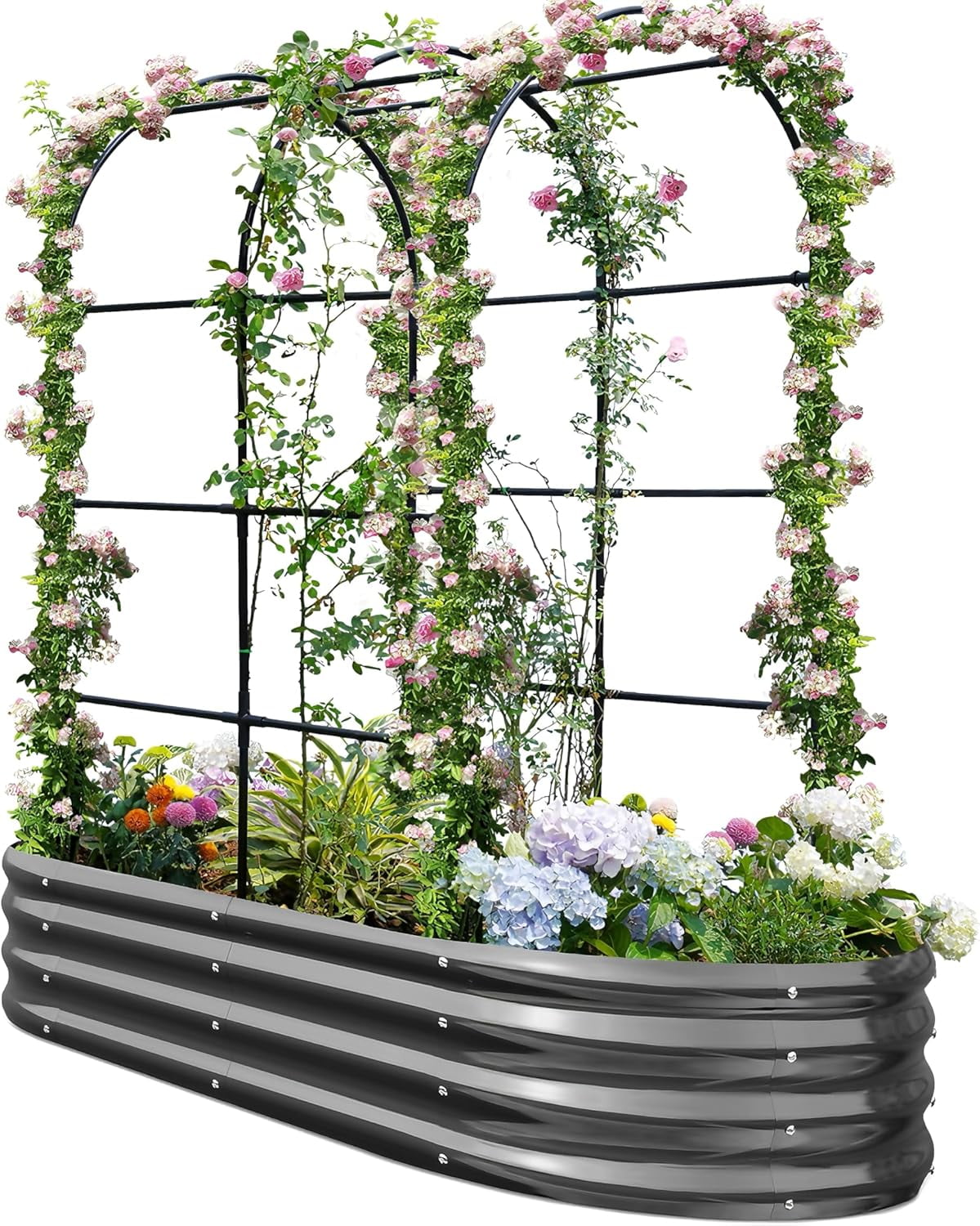 Raised Garden Bed with Arched Trellis Galvanized Planter Garden Box ...