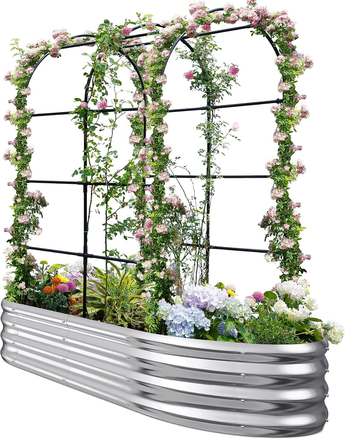 Raised Garden Bed with Arched Trellis Galvanized Planter Garden Box ...