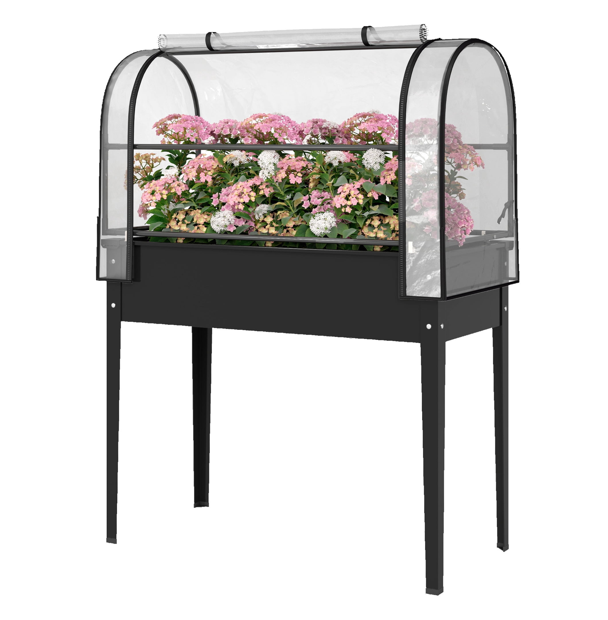 Raised Garden Bed with Flip-Up Greenhouse Cover, Metal Elevated Garden ...