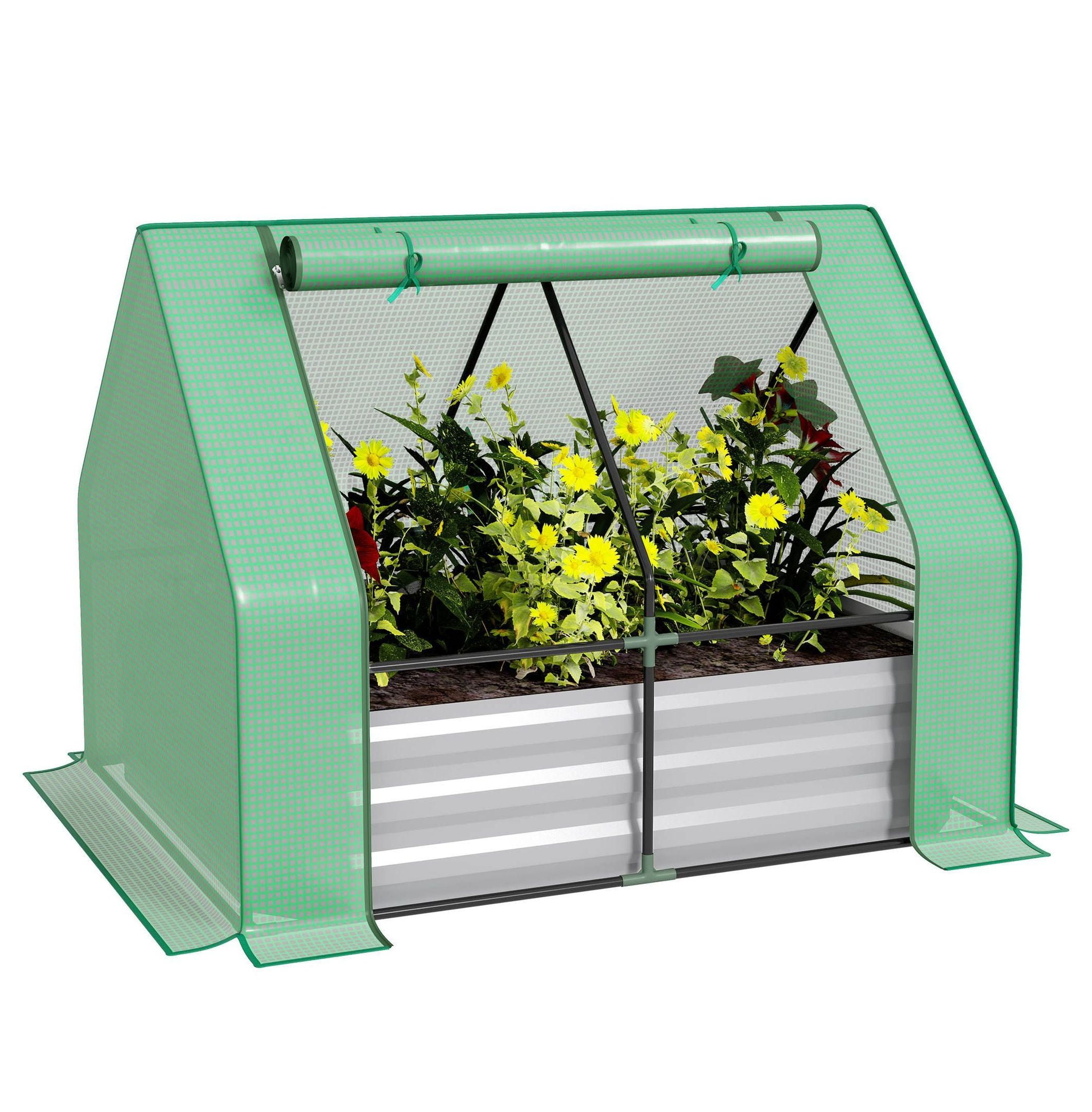 Raised Garden Bed with Greenhouse, 4'x3' Galvanized Metal Planter Box ...