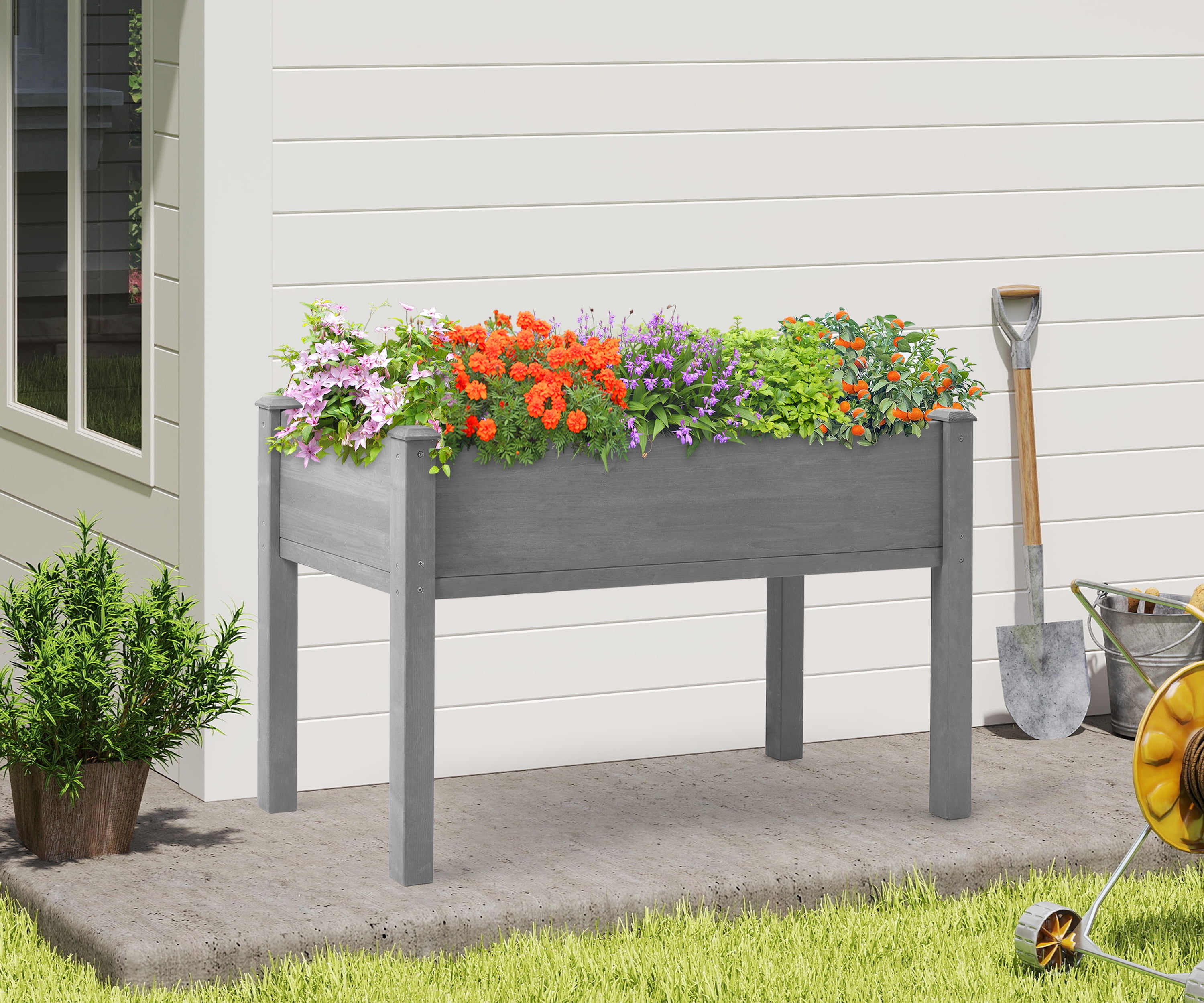 Raised Garden Bed with Legs, 48x24x30'', Outdoor Wood Elevated Planter ...