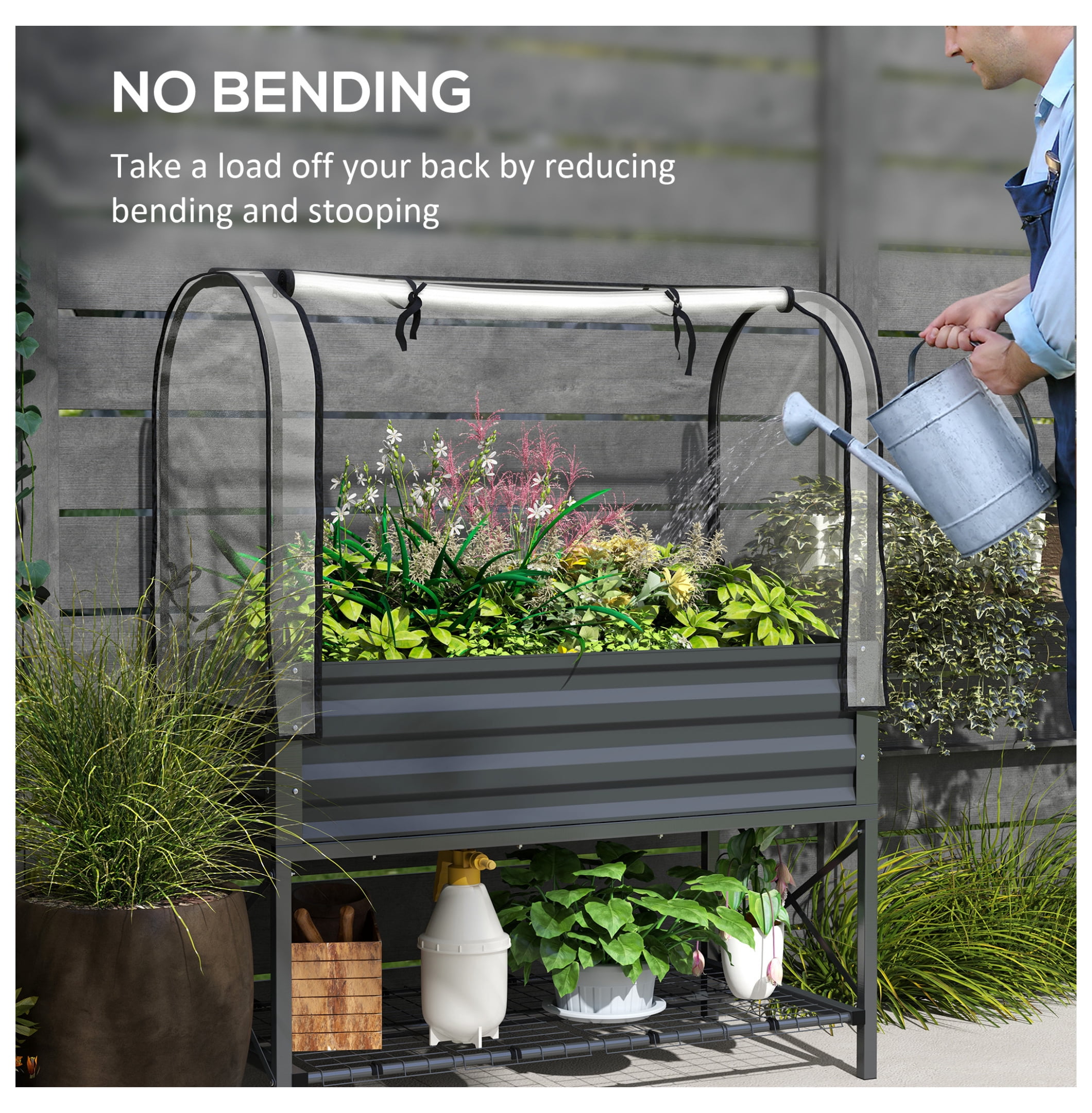 Raised Garden Bed with Legs & Cover, Metal Elevated Planter Box for ...