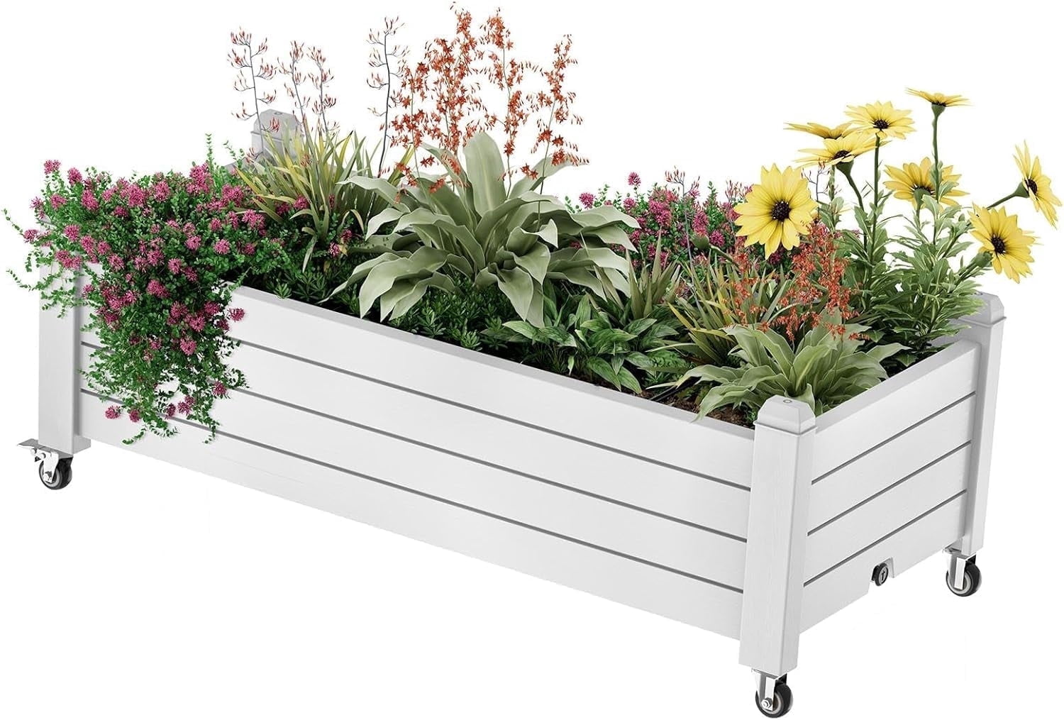 Raised Garden Bed with Lockable Wheels Outdoor - Ashen Gray Resin ...