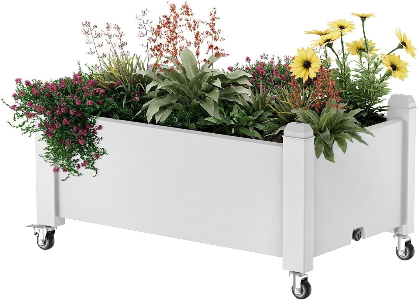 Raised Garden Bed with Lockable Wheels Outdoor - Ashen Gray Resin ...