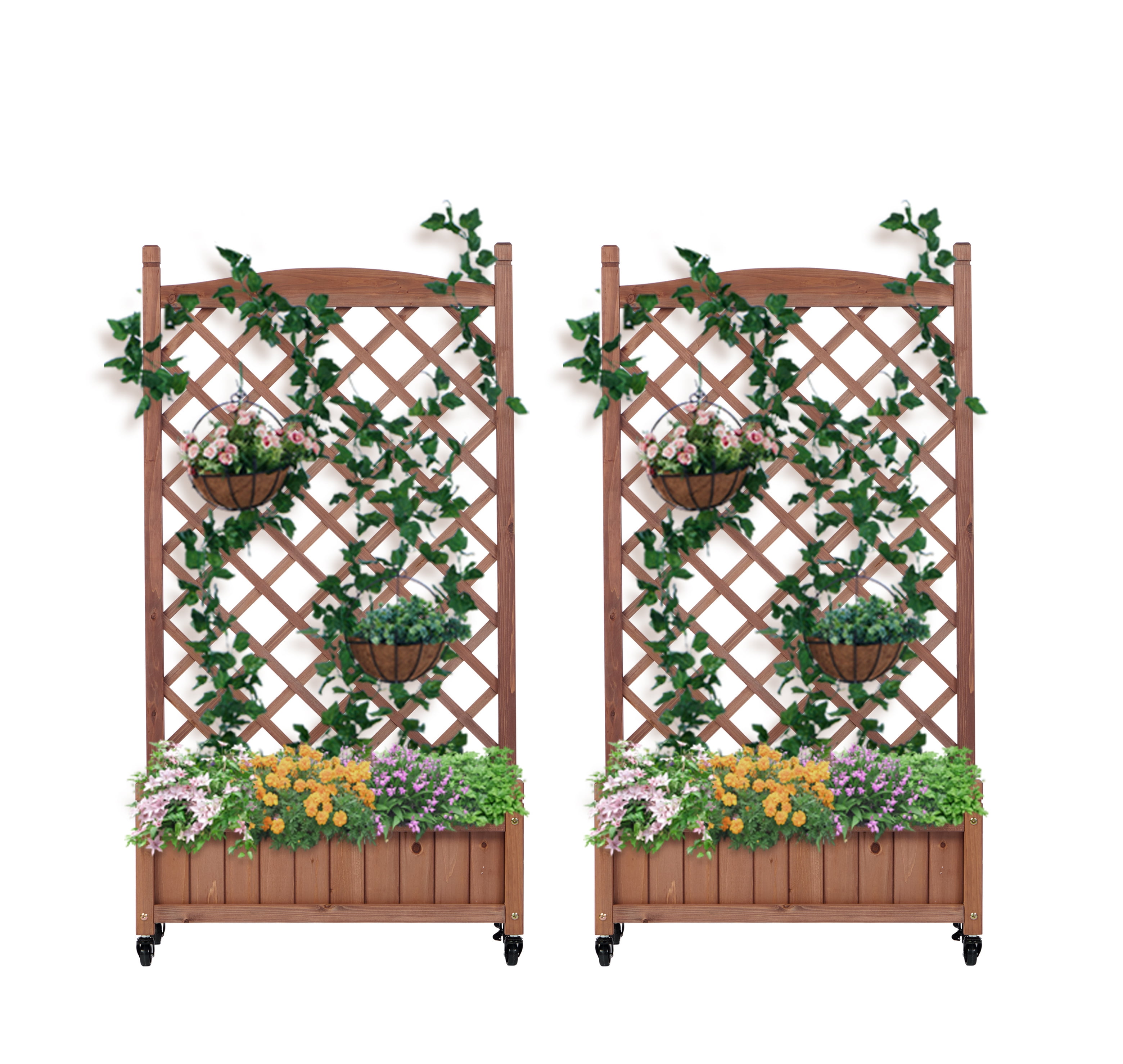Raised Garden Bed with Trellis 2 Pack, Outdoor Wooden Planter Box ...