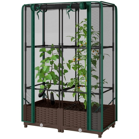 Raised Garden Bed with Trellis, 46.5" Tomato Cage with Crop Cage, Self ...