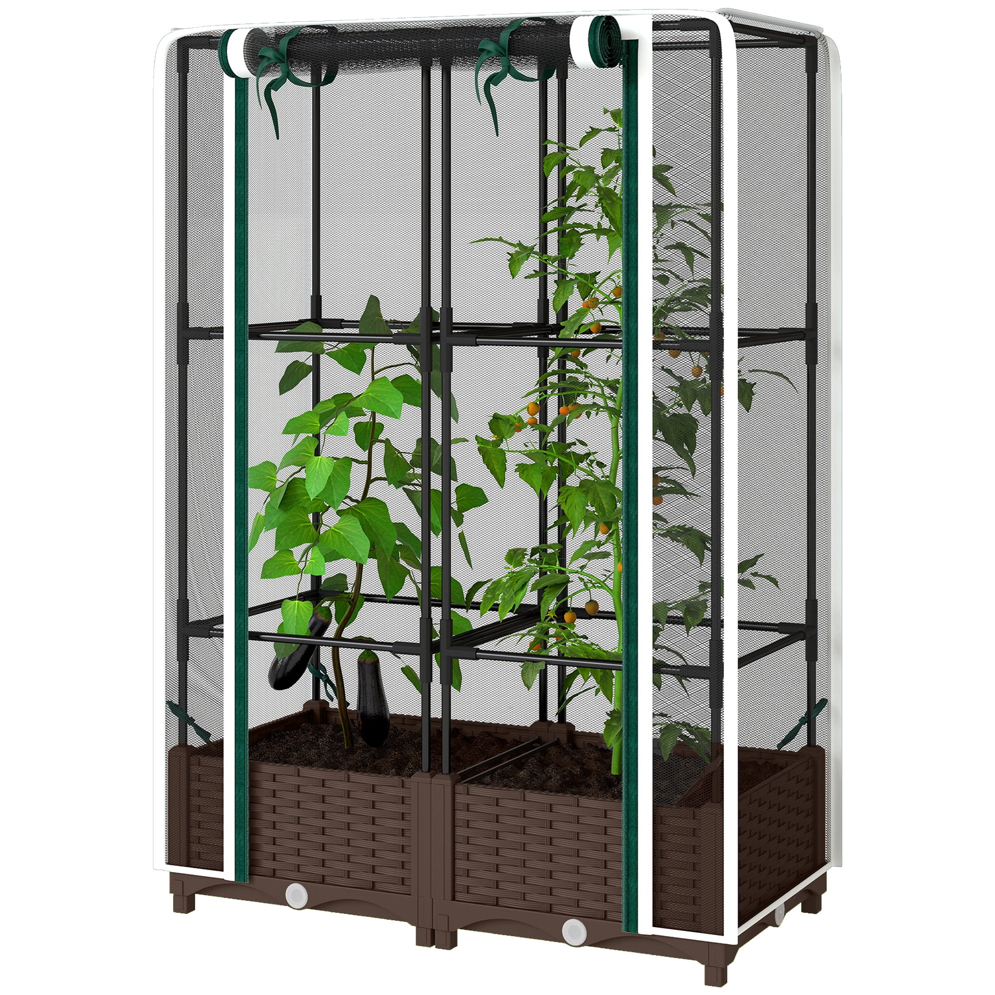 Raised Garden Bed with Trellis, 46.5" Tomato Cage with Crop Cage, Self ...