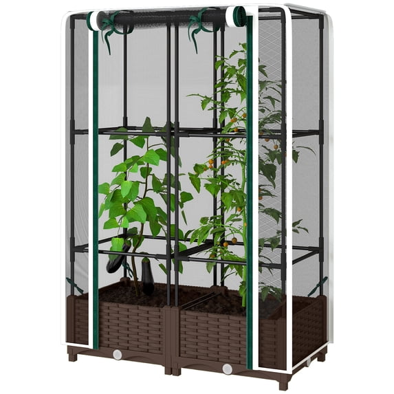 Raised Garden Bed with Trellis, 46.5" Tomato Cage with Crop Cage, Self ...