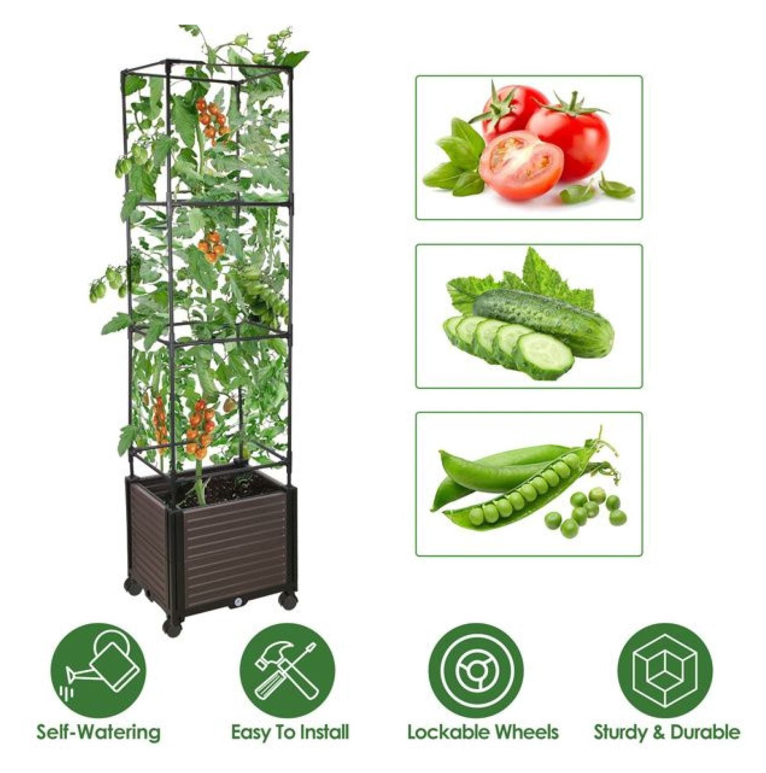 Raised Garden Bed with Trellis, 63" Tall Expandable Planter - Automatic ...