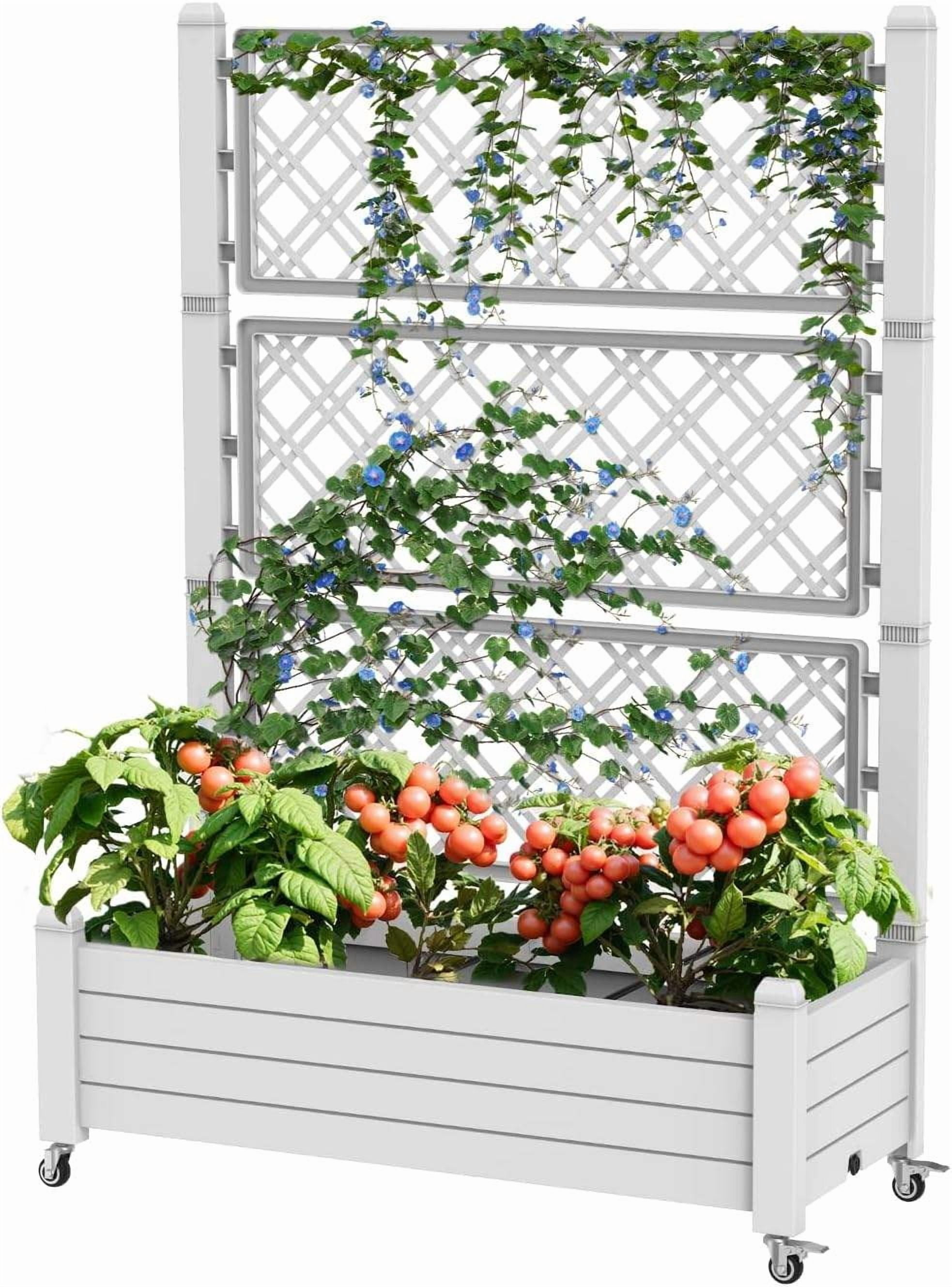 Raised Garden Bed with Trellis, Outdoor Resin Patio Planter Box Stand ...