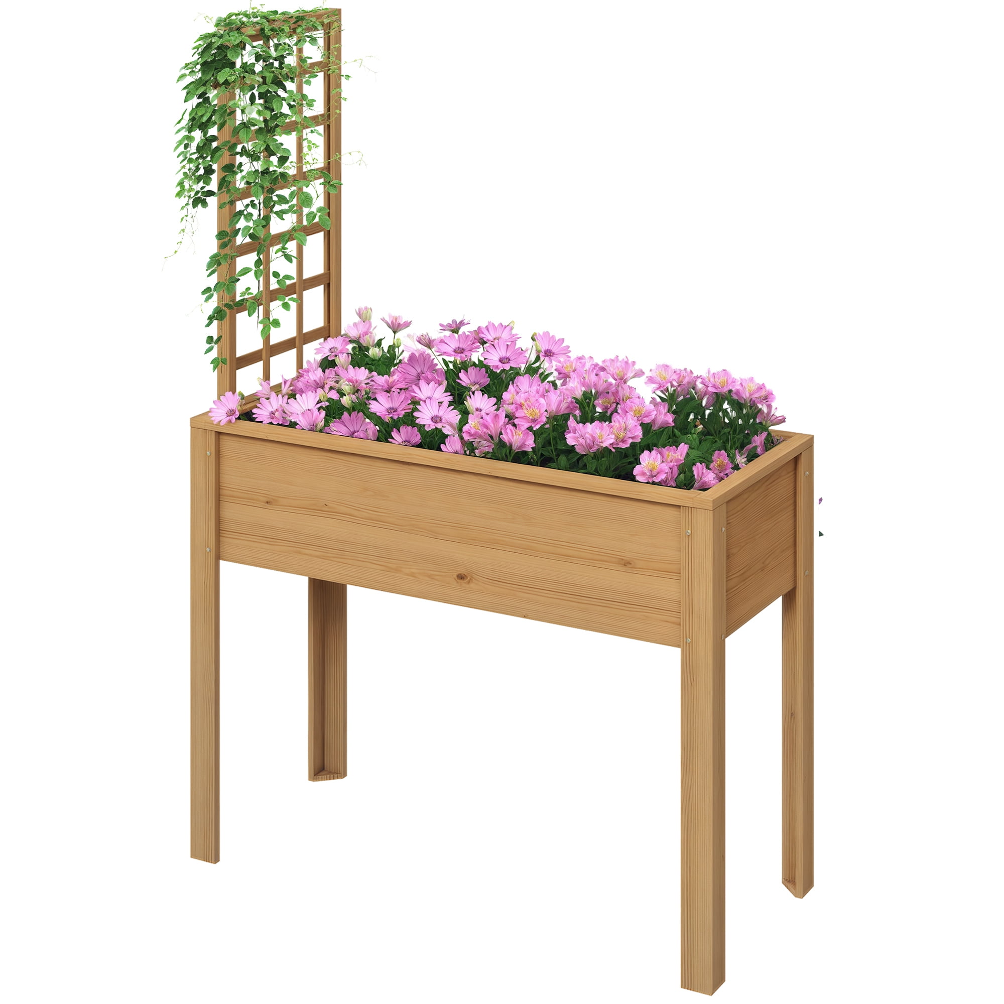 Raised Garden Bed with Trellis for Climbing Plants, Elevated Wooden ...