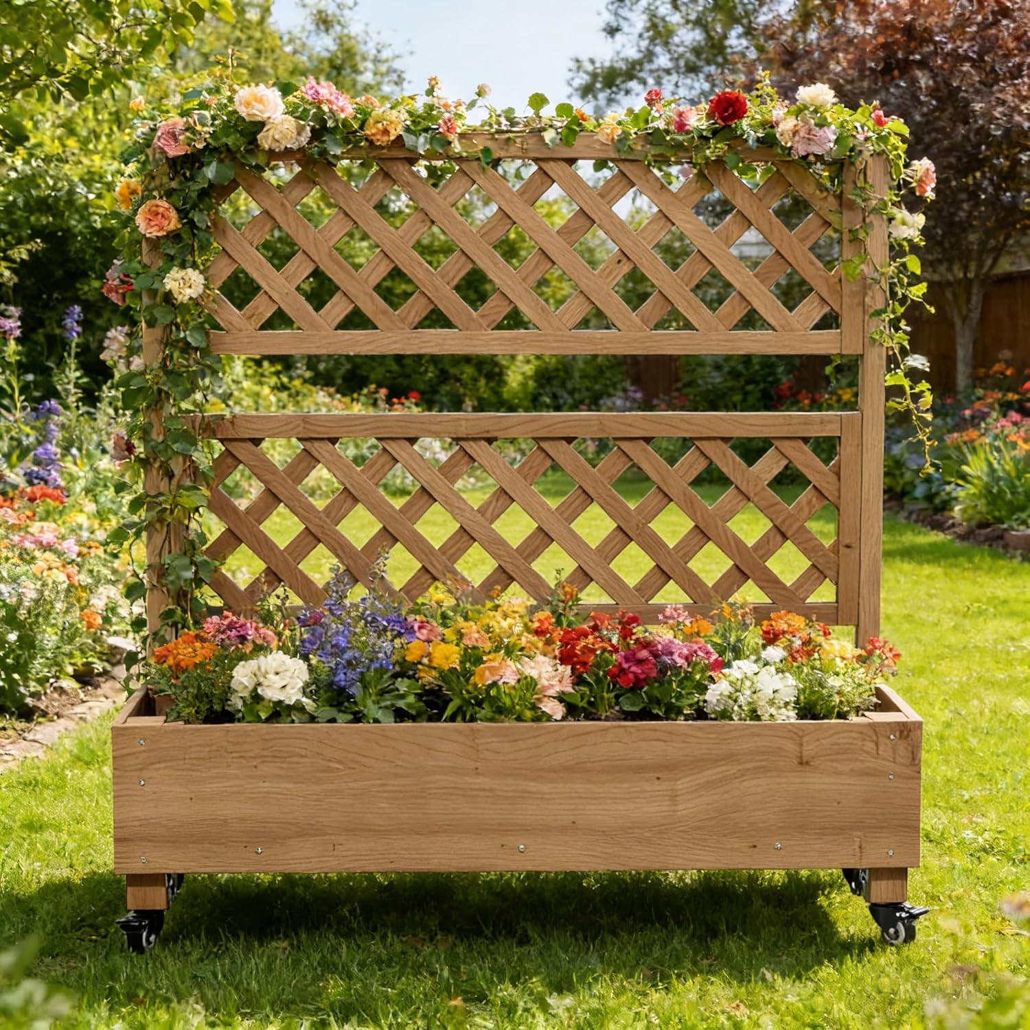 Raised Garden Bed with Trellis on wheels, Free-Standing Trellis Planter ...