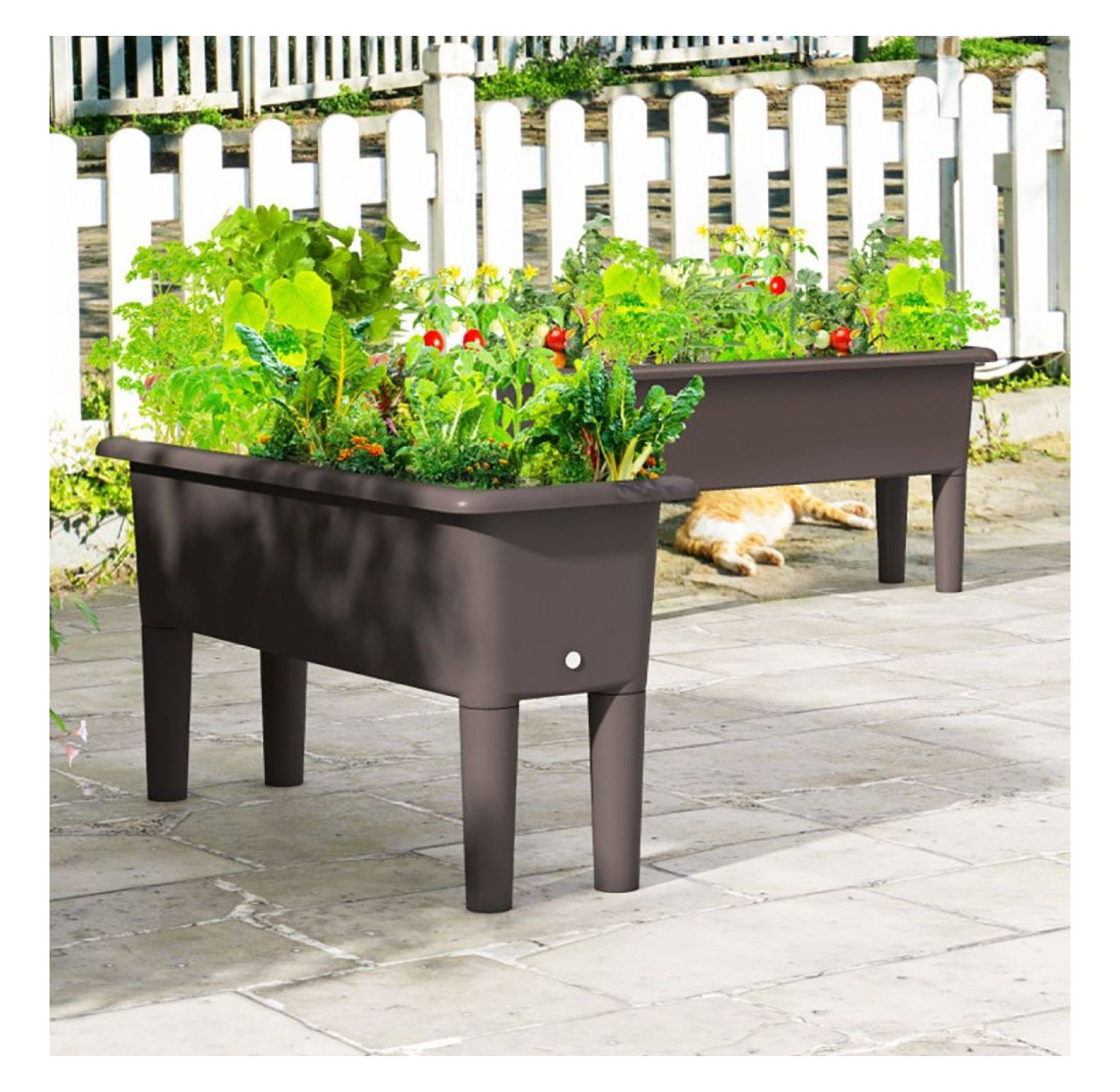 Raised Garden Beds 2-Pack, Self-Watering Planter Boxes with Legs & Drainage, 7.7 Gal Capacity ...