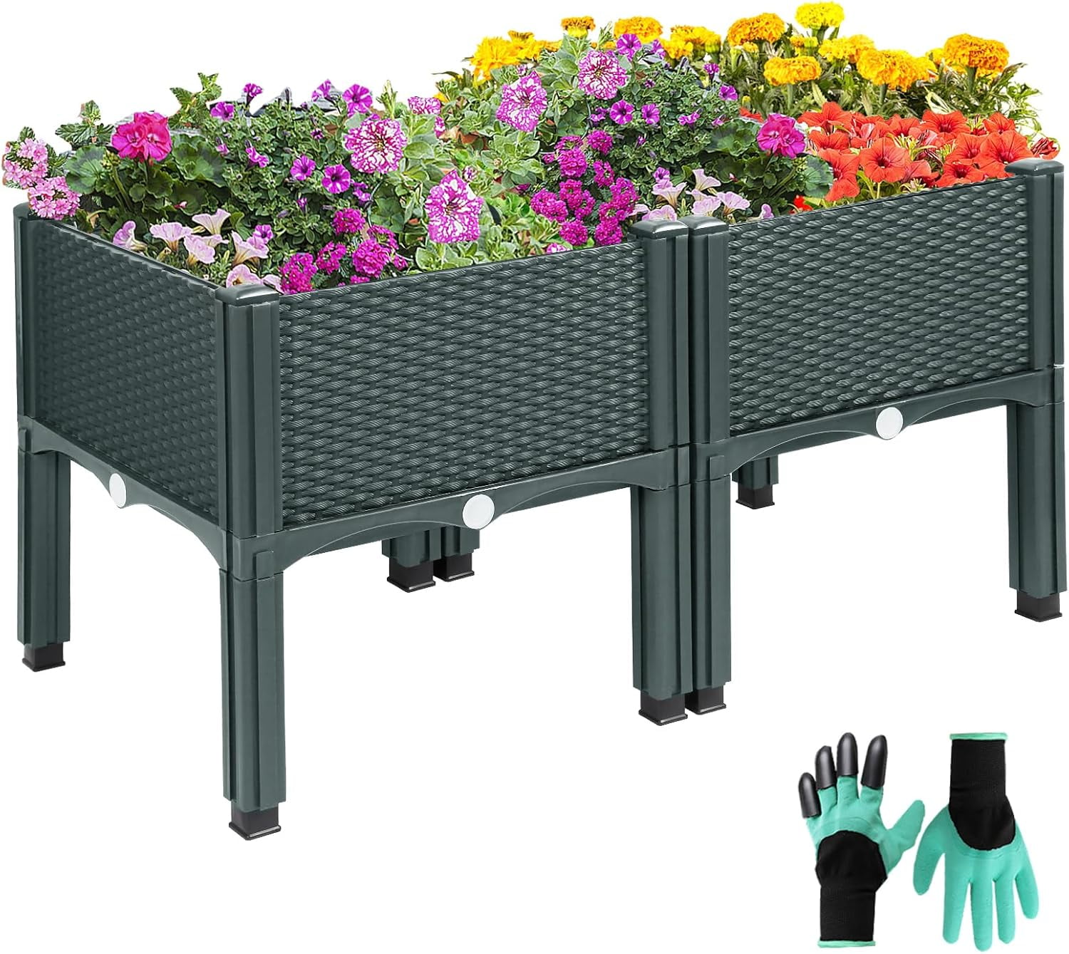 Raised Garden Beds Elevated Plastic Planter Box with Drainage Plugs ...