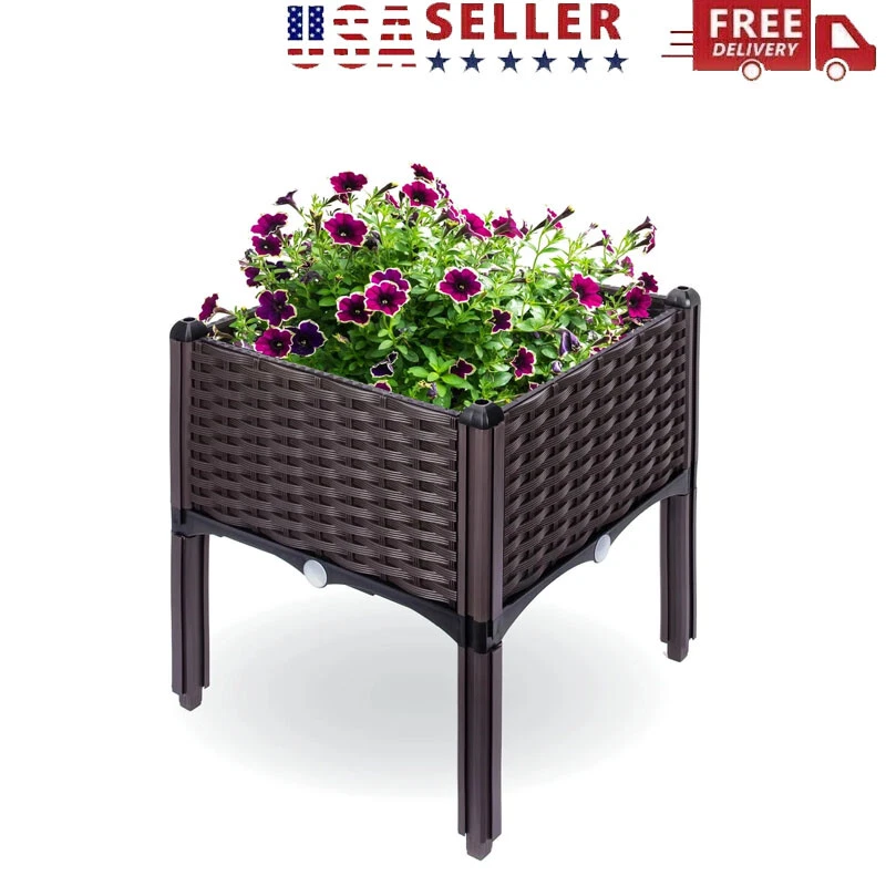 Raised Garden Planter Plastic Resin 4 Self-watering Outlets Fade ...