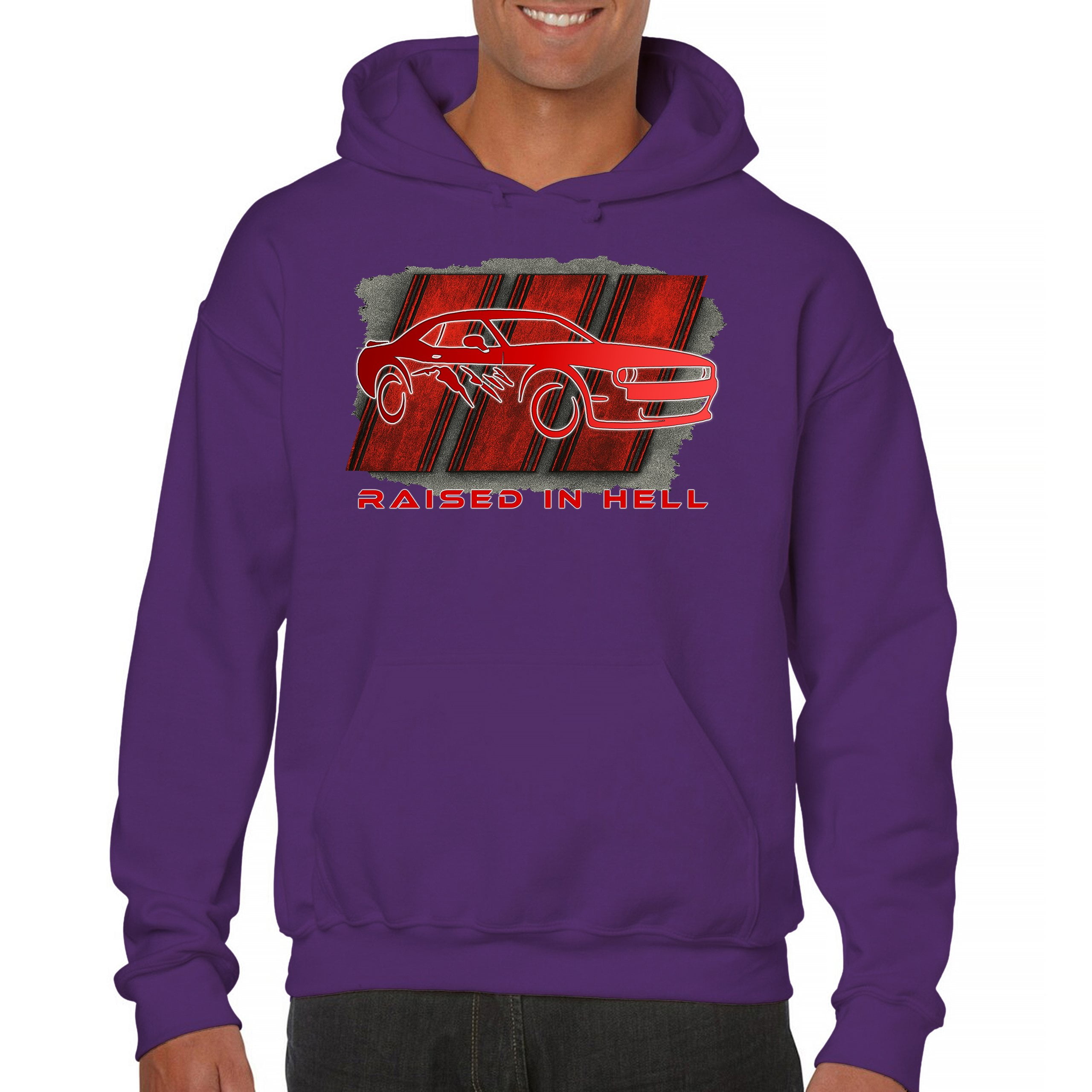Raised In Hell Muscle Car Sweatshirt American Performance Power RT V8 V12 Racing Aggressive ...
