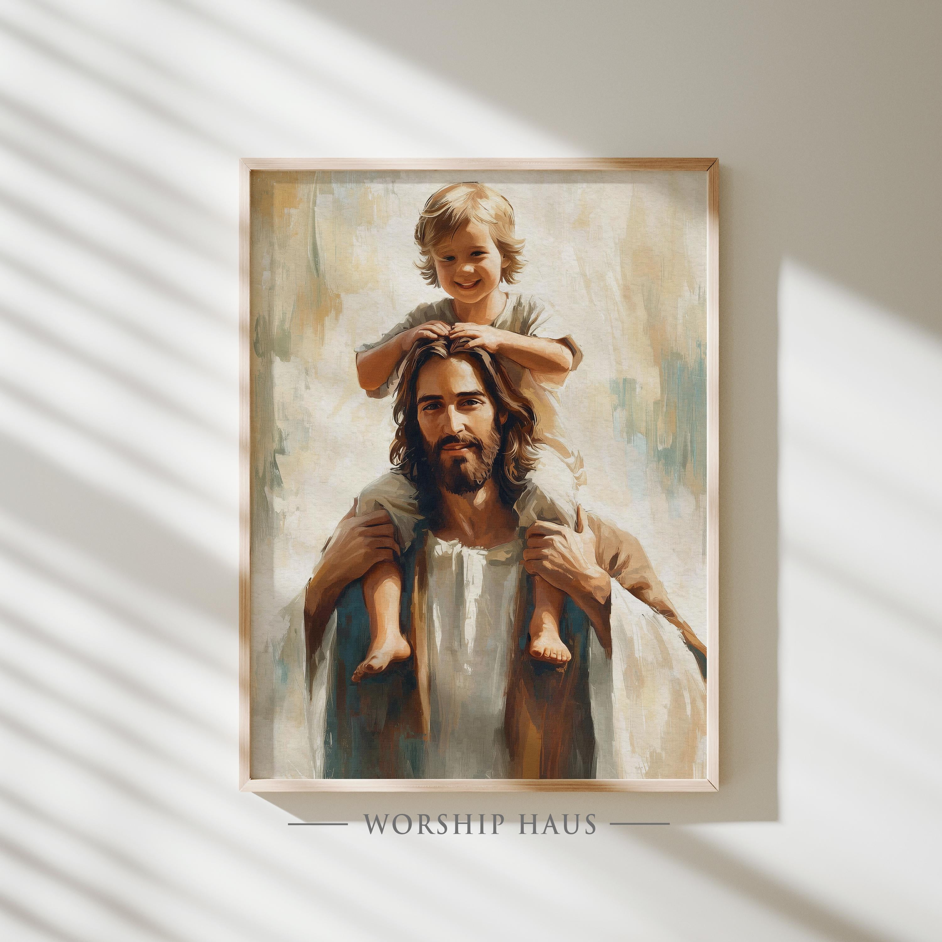 Raised In His Hands Christian Jesus With Girl Scene Savior Embrace Art ...