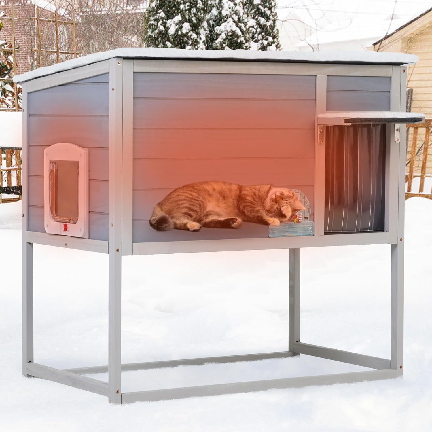 Raised Outdoor Cat House, Weatherproof Cat Shelter for Outside with ...