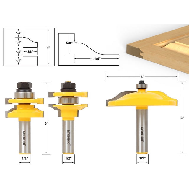 Raised Panel Cabinet Door Router Bit Set - 3 Bit Ogee - Yonico 12335 ...