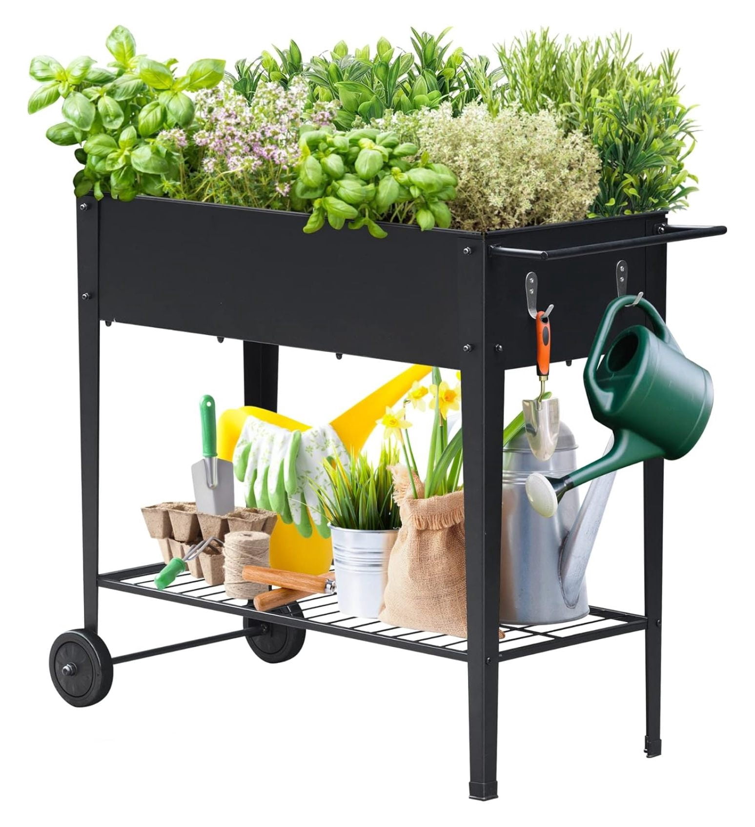 Raised Planter Box Elevated with Legs Handlebar, Outdoor Planter Bed on ...