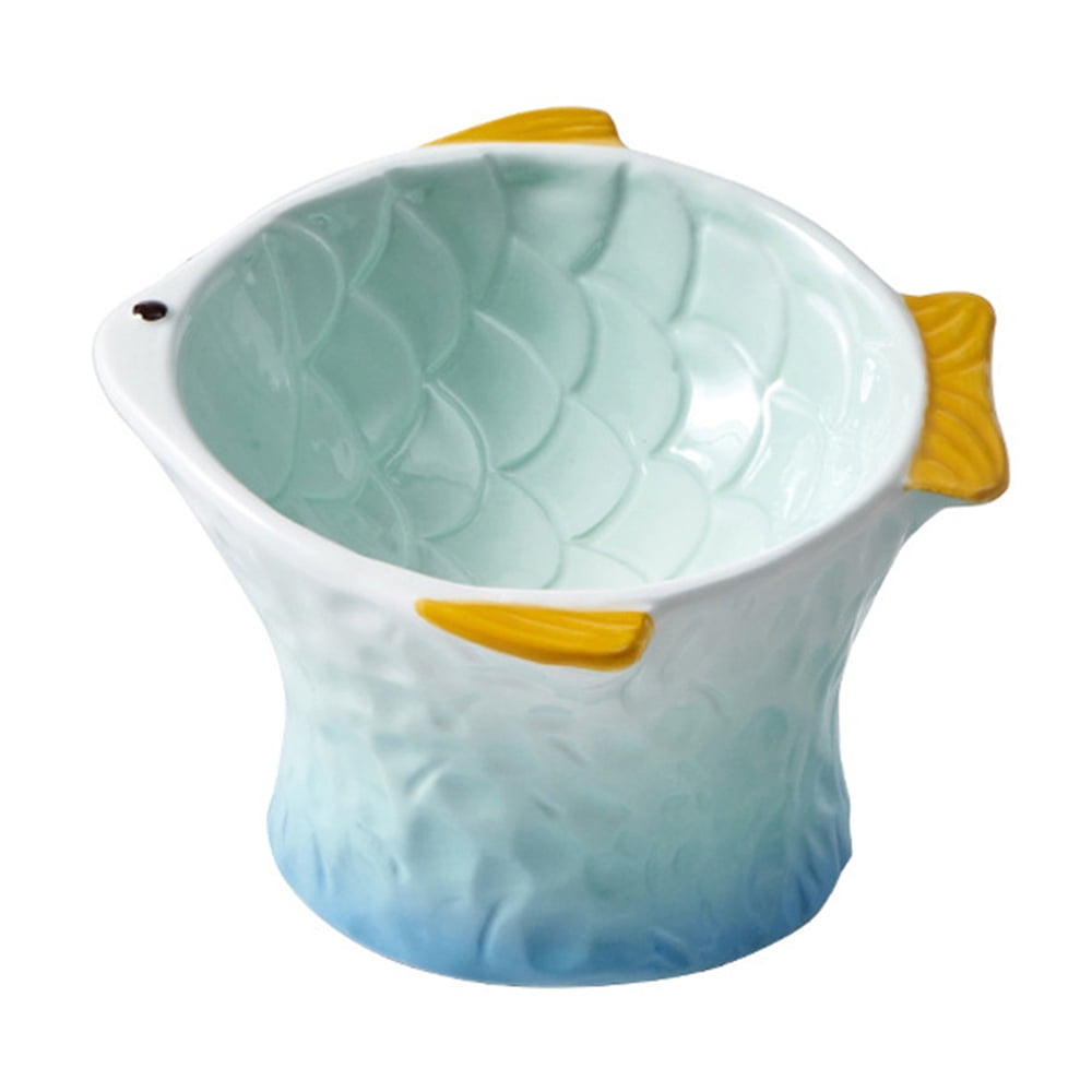 Raised Tilted Ceramic Cat Food Bowl Cute Pink Fish Shape Elevated ...