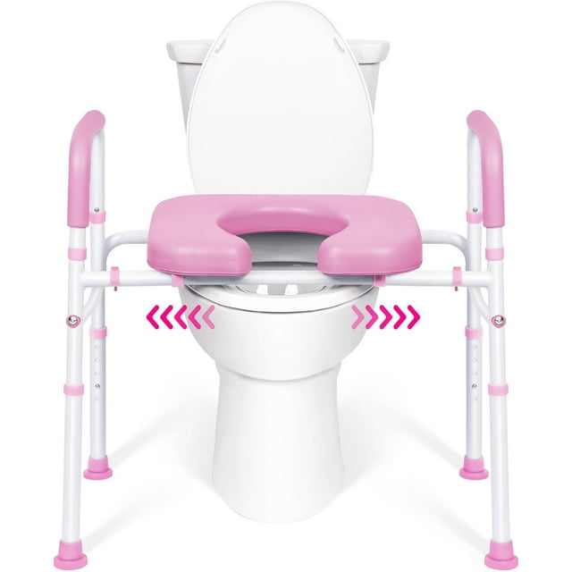 Raised Toilet Seat with Handles, Easily Adjust Width and Height Commode ...