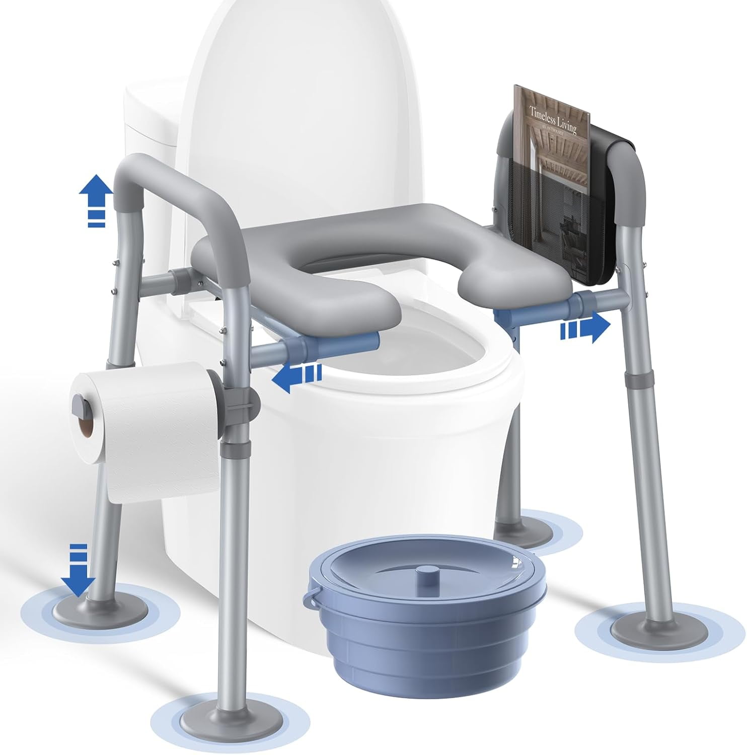 Raised Toilet Seat with Handles Open-Front Design, Adjustable Height ...