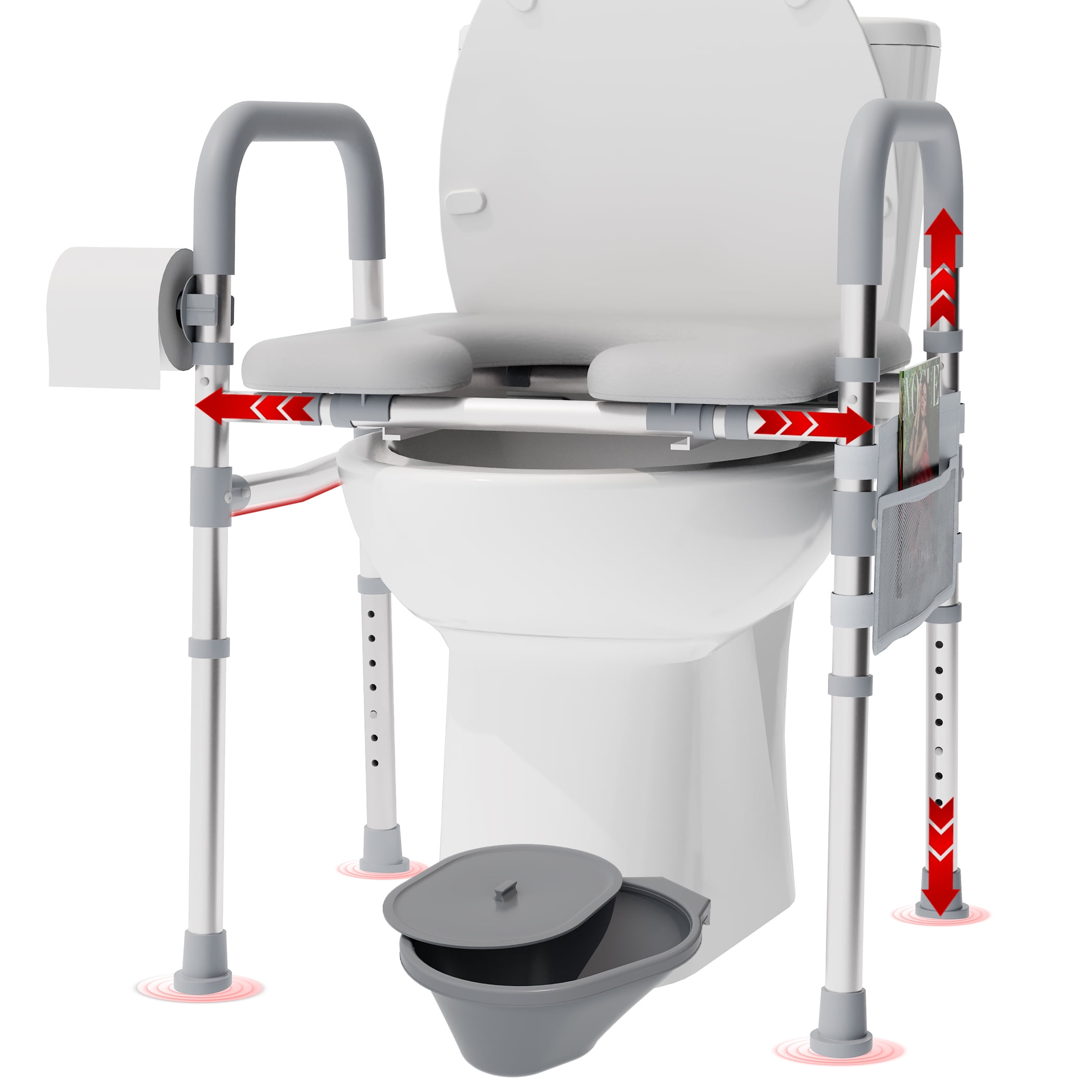 Raised Toilet Seat with Handles & Padded Seat - 500 lbs, Height & Width ...