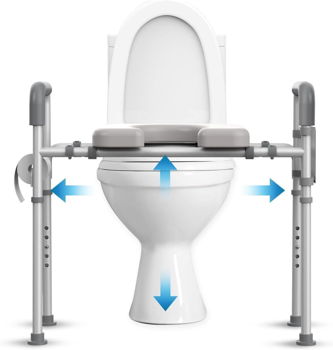 Raised Toilet Seat with Handles - Width and Height Adjustable Padded ...