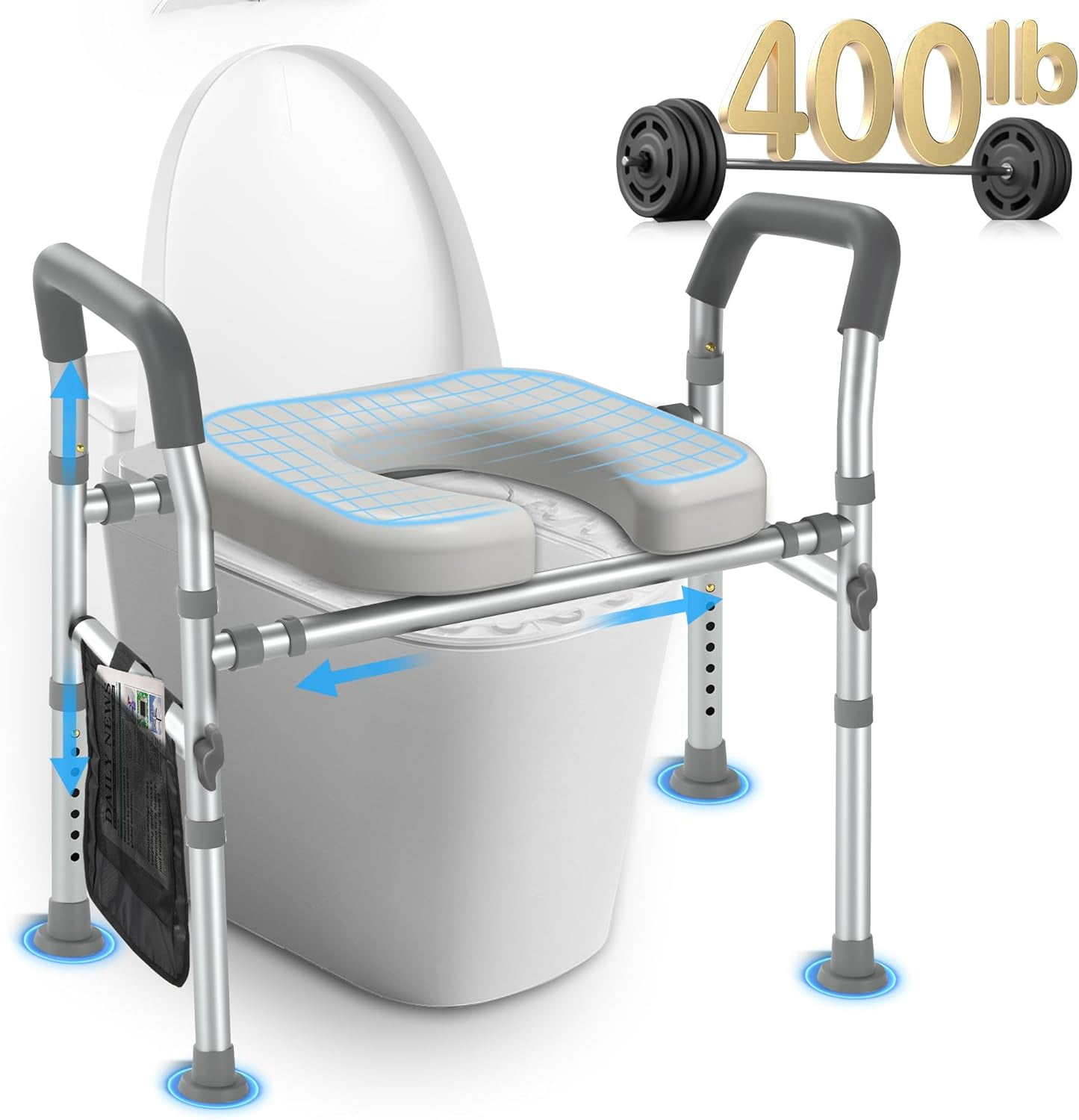 Raised Toilet Seat with Handles, Width & Height Adjustable Raised ...