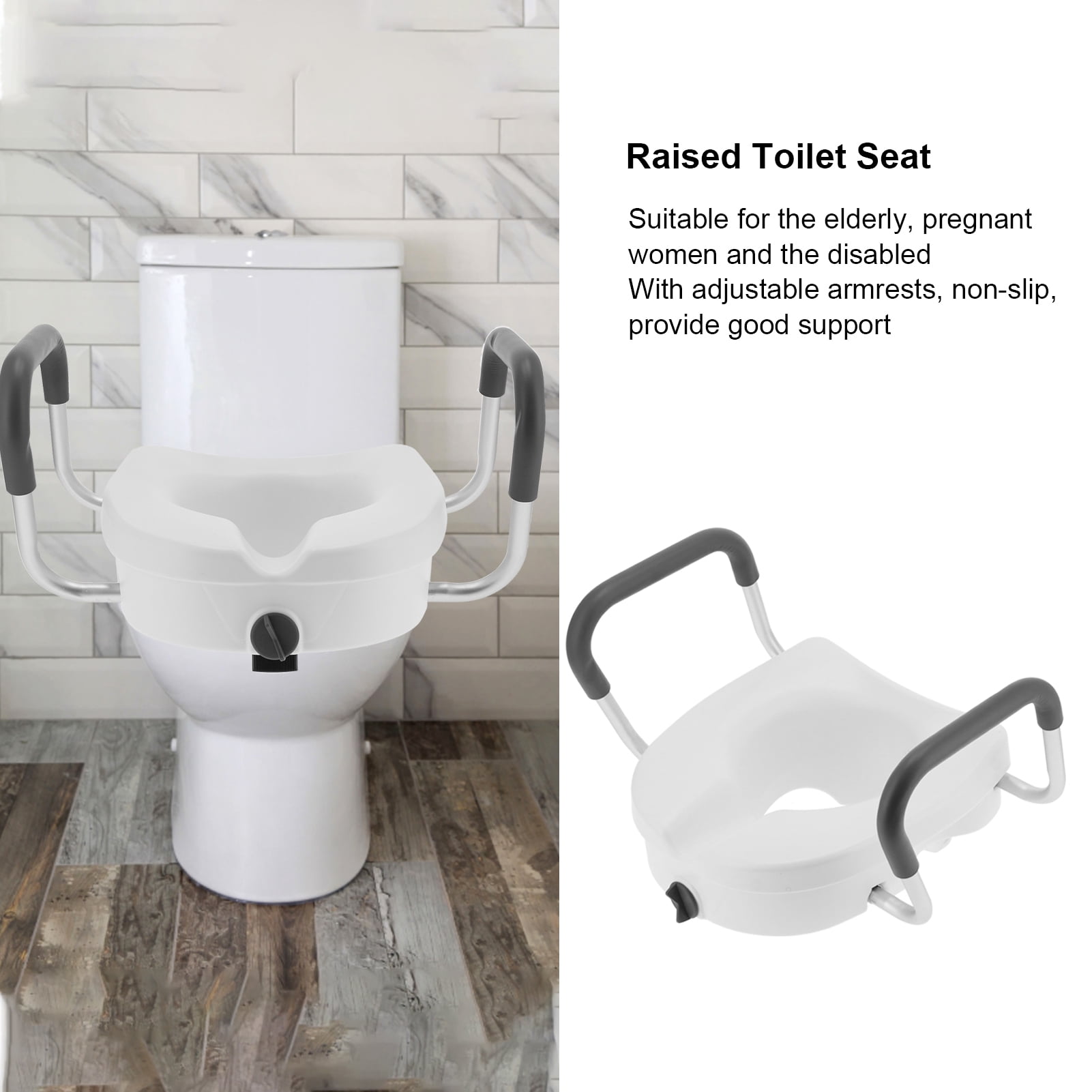 Raised Toilet Seat with NonSlip Adjustable Armrest Bathroom Supplies ...
