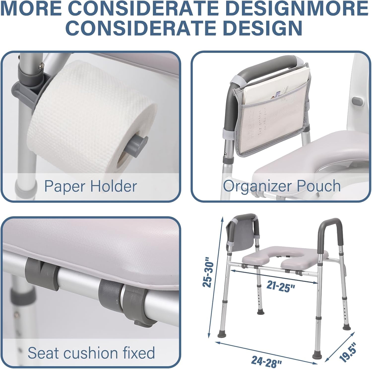 Raised Toilet Seat with Handles(400lb), Adjustable Toilet Riser Seat ...