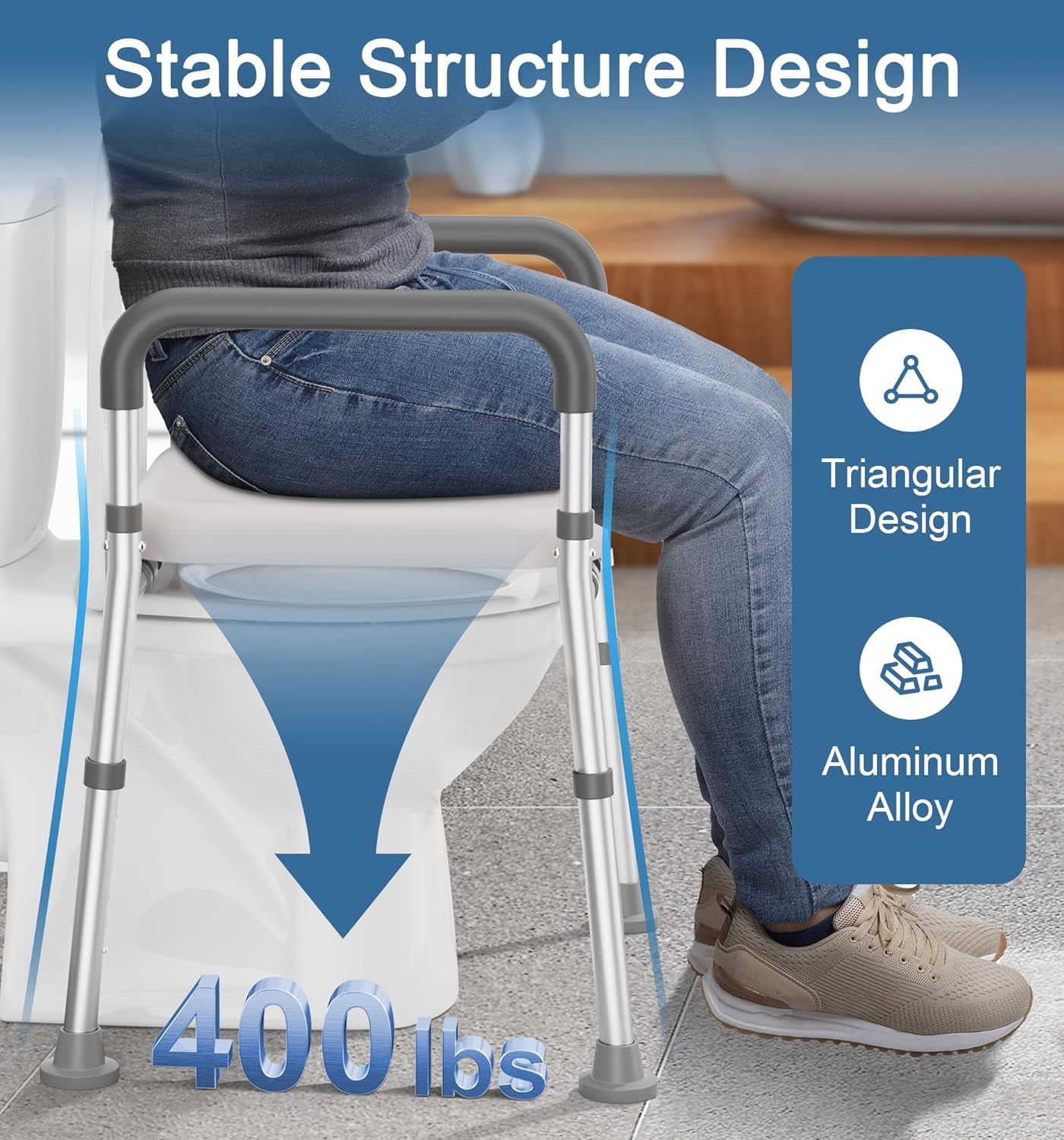 Raised Toilet for Seniors, Adjustable Height & Width, 400lb Support ...
